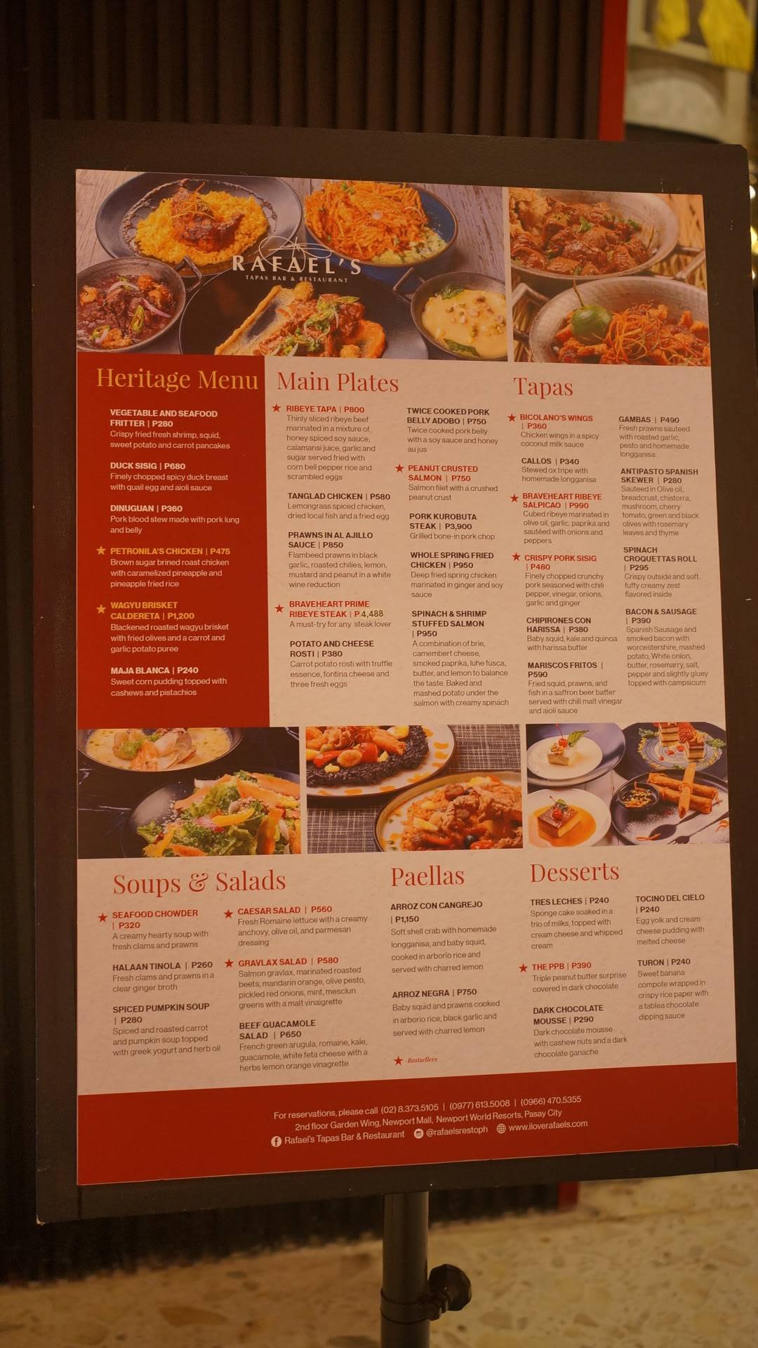 Menu at Rafael’s Tapas Bar & Restaurant, Pasay