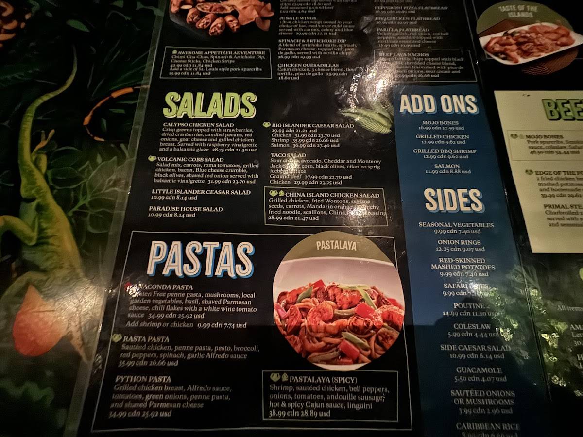 Menu at Rainforest Cafe Niagara Falls Canada, Niagara Falls, Clifton Hill