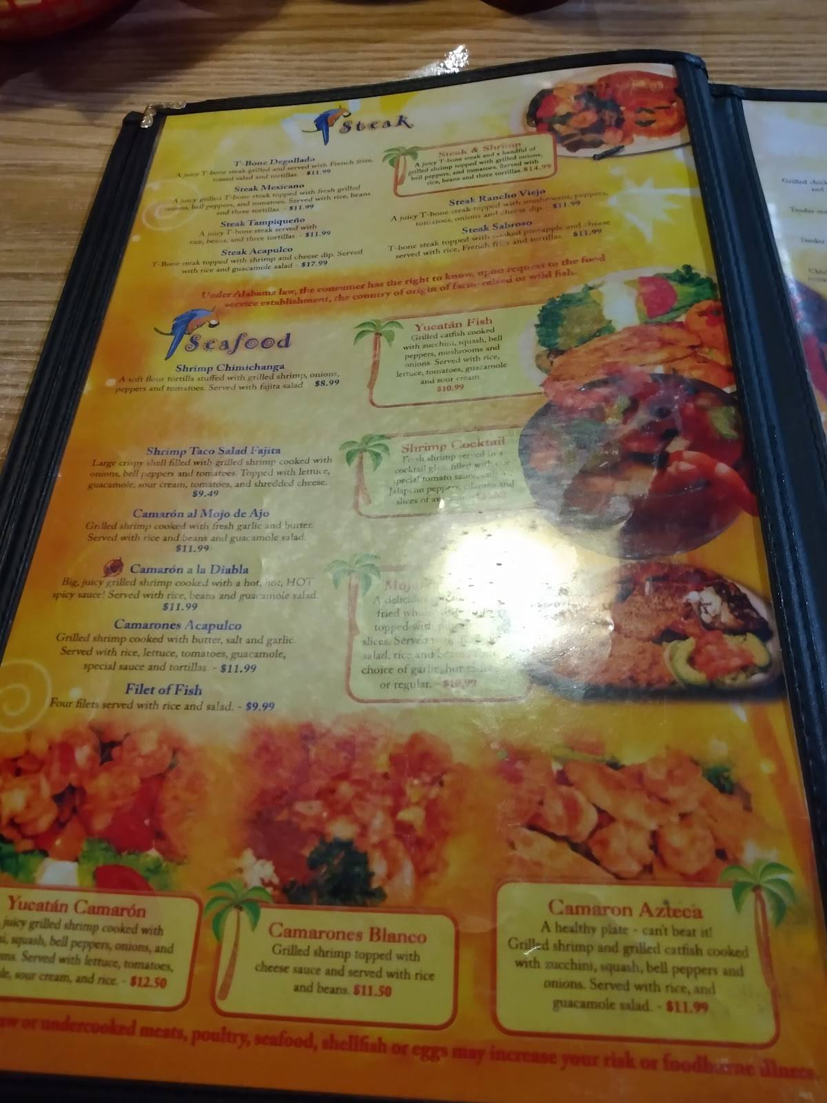 Menu at Rancho Mexican Restaurant, Russellville, Hwy 43