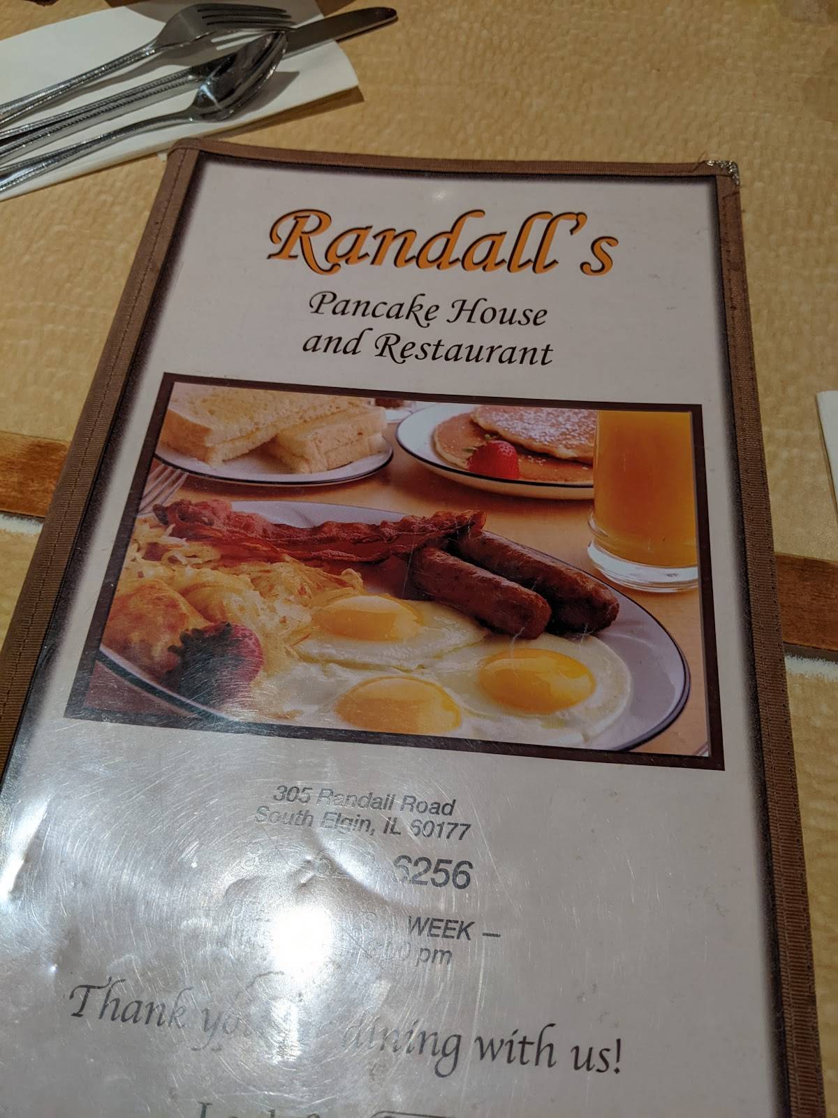Menu at Randall's Pancake House restaurant, South Elgin