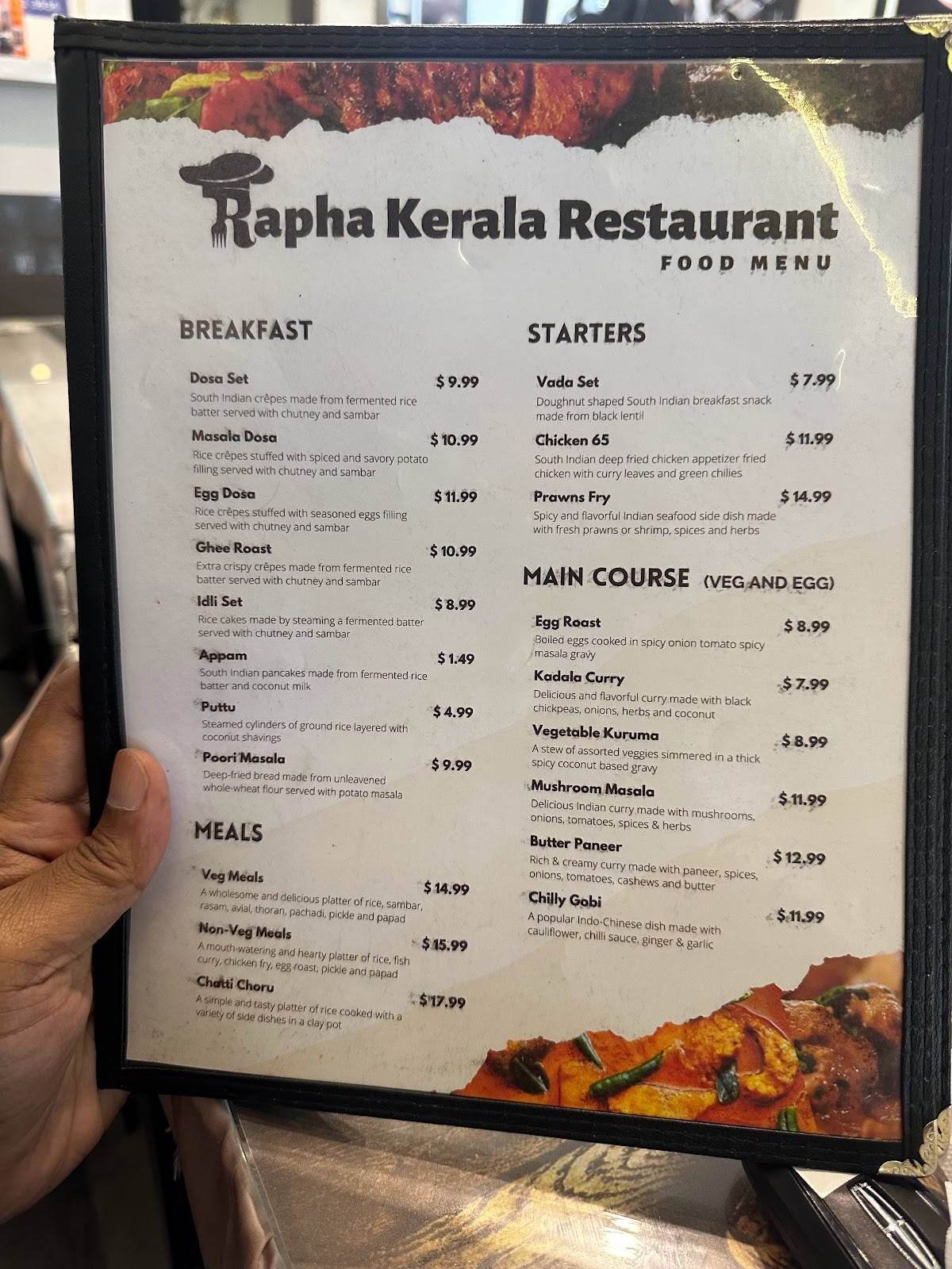 Menu at Rapha Kerala Restaurant - Authentic South Indian Cuisine ...