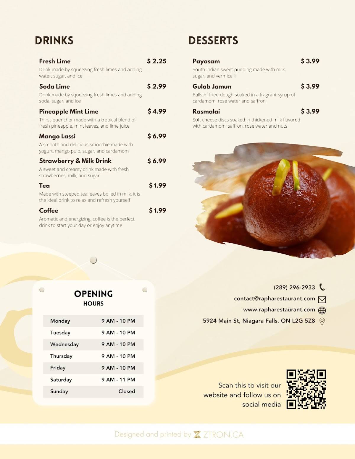Menu at Rapha Kerala Restaurant - Authentic South Indian Cuisine ...