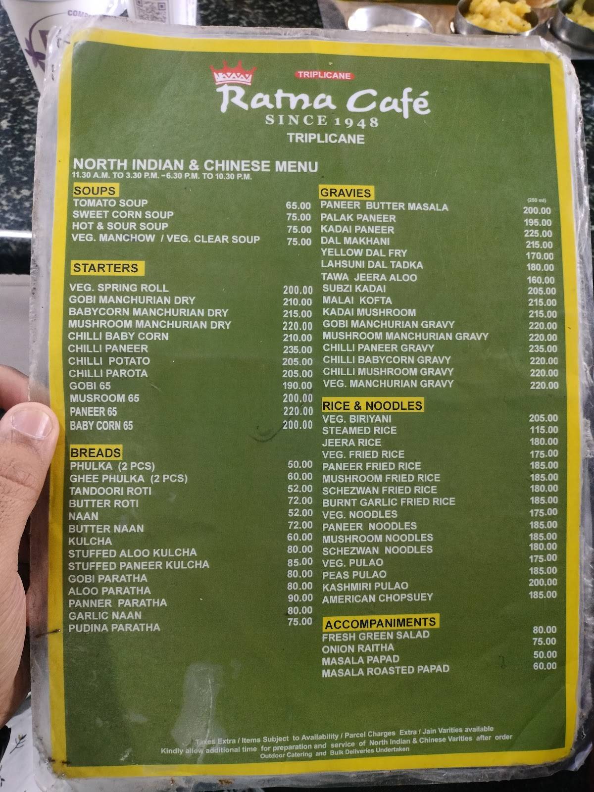 Menu at Ratna Cafe, Chennai, Triplicane High Rd