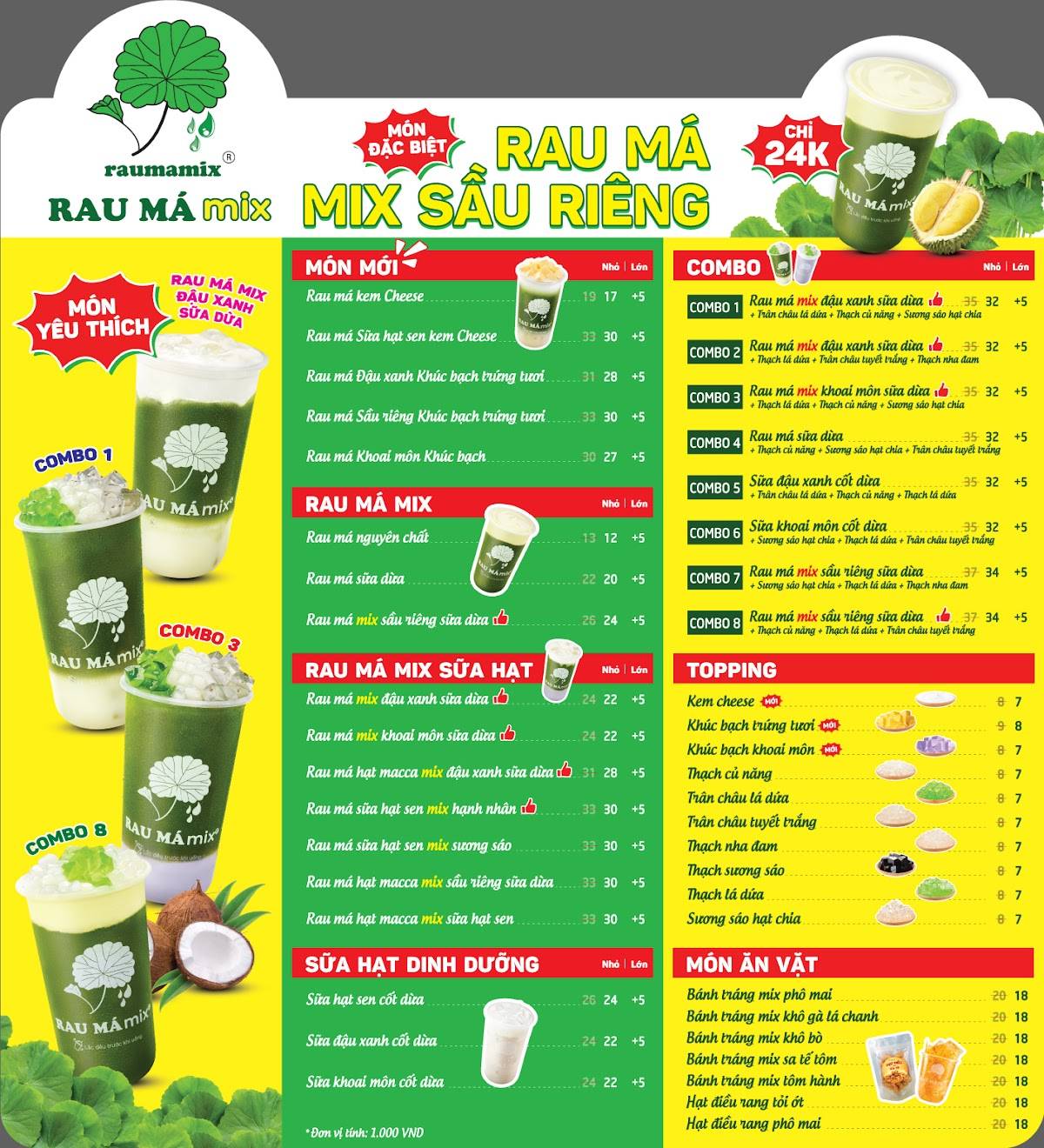 Menu at Rau Má Mix - Nguyễn Gia Trí, Ho Chi Minh City