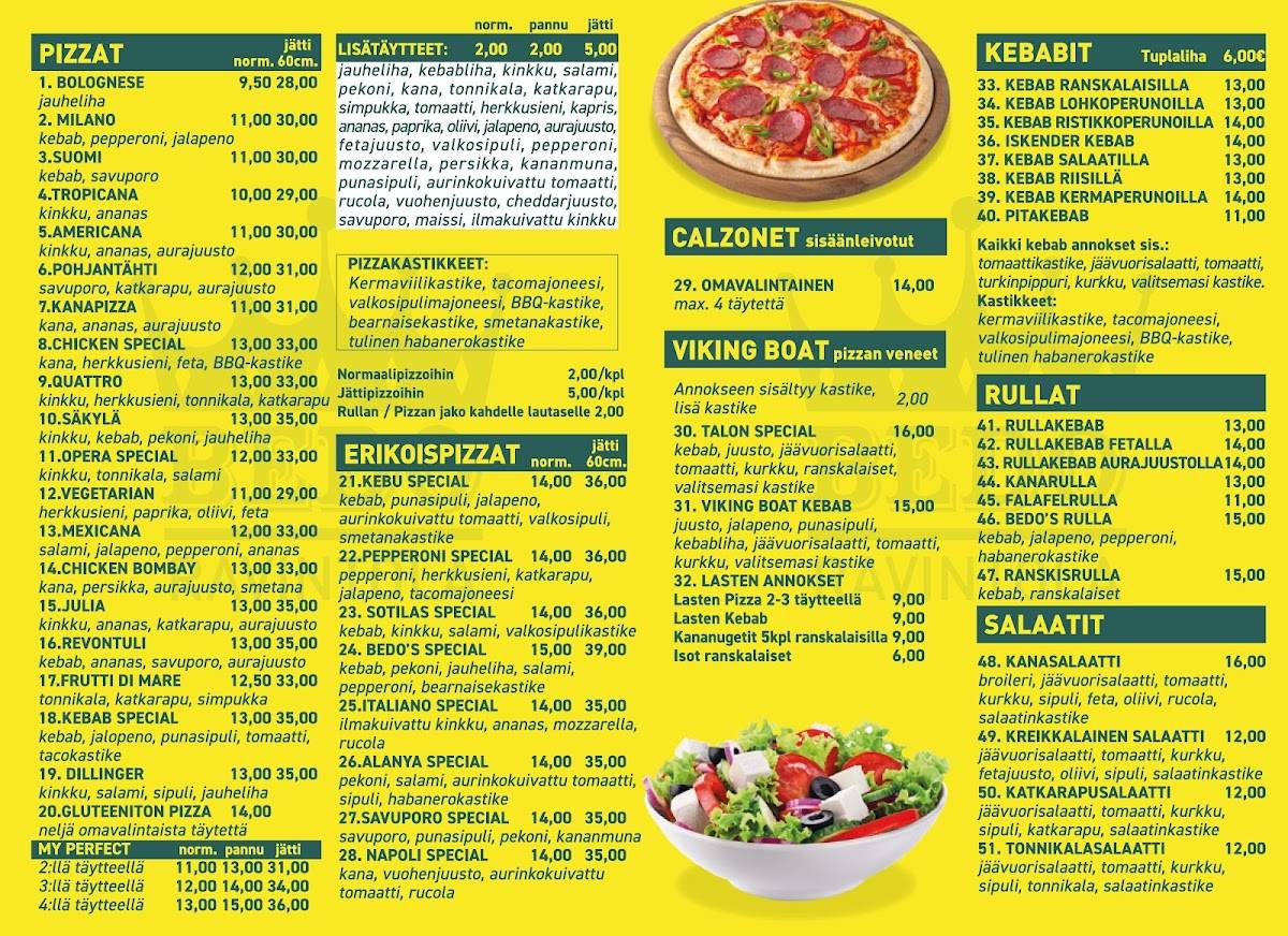 Menu at Ravintola Bedo restaurant, Finland