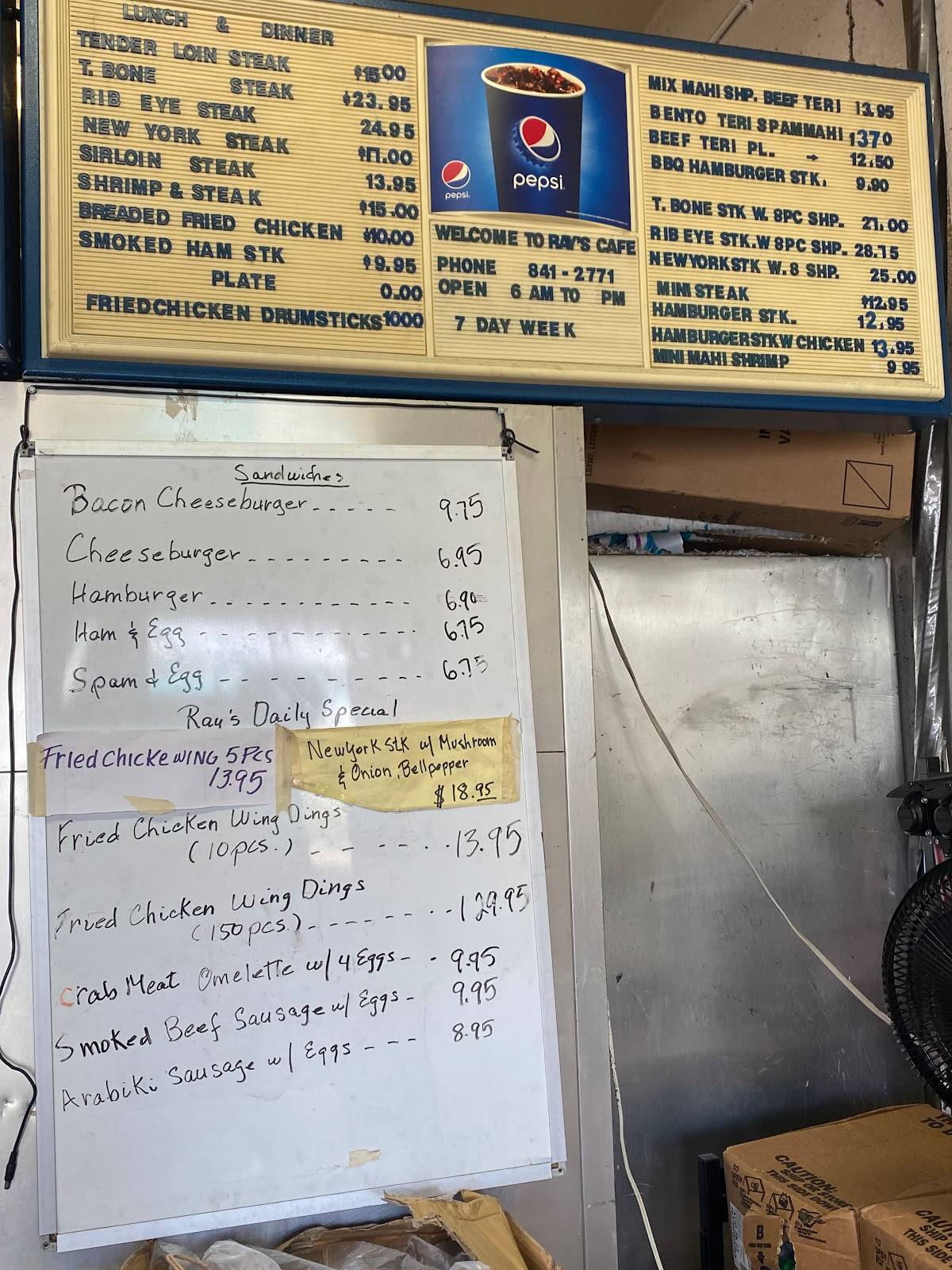 Menu at Ray's Cafe, Honolulu