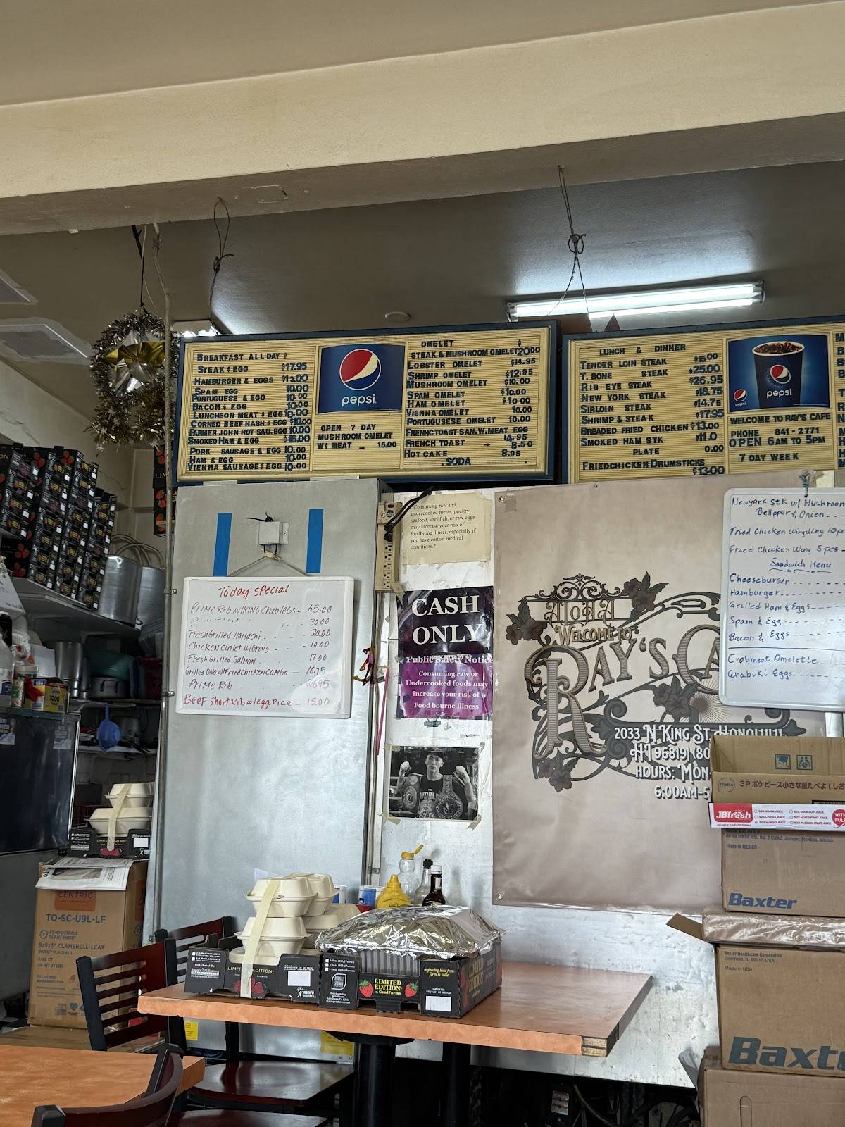 Menu at Ray's Cafe, Honolulu