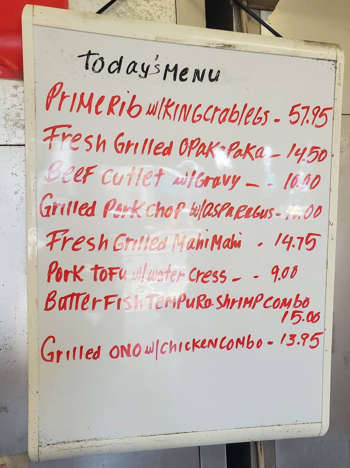 Menu at Ray's Cafe, Honolulu