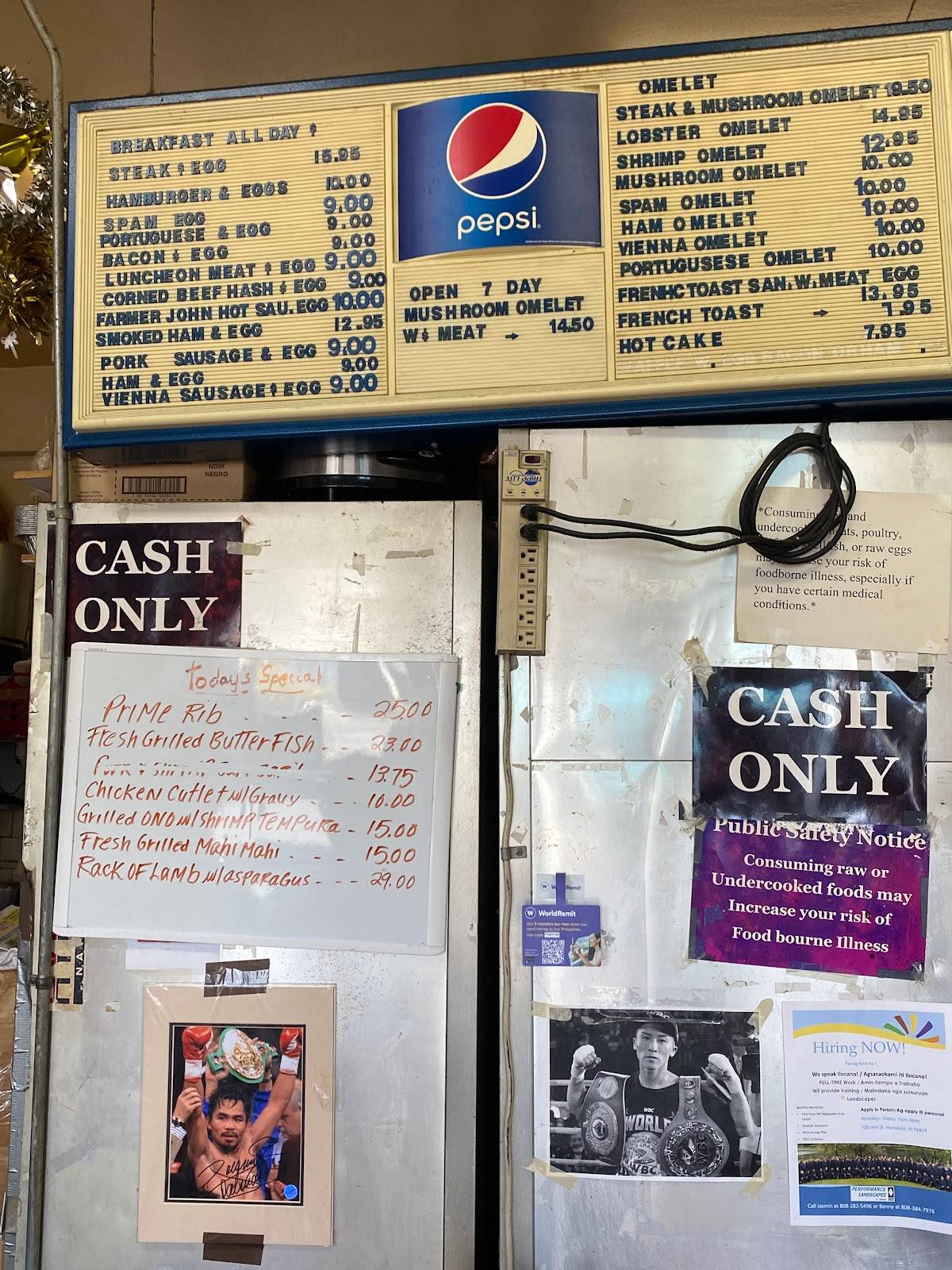 Menu at Ray's Cafe, Honolulu