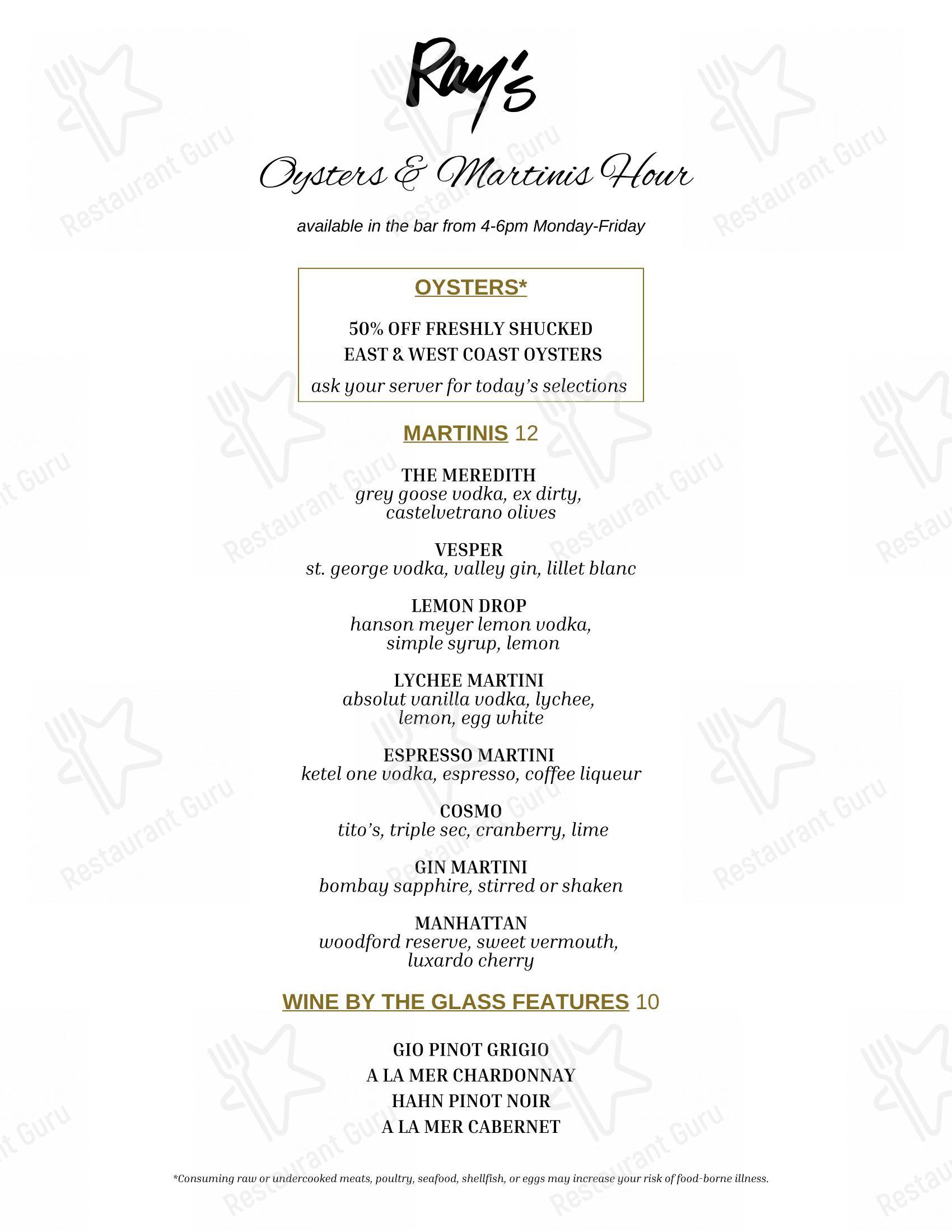 Menu at Ray's In the City restaurant, Atlanta, 240 Peachtree St