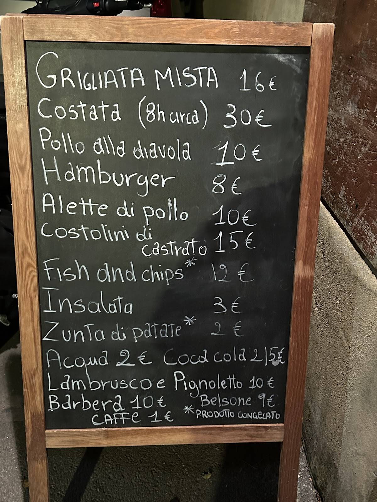Menu da Razmataz ristorante, Crevalcore