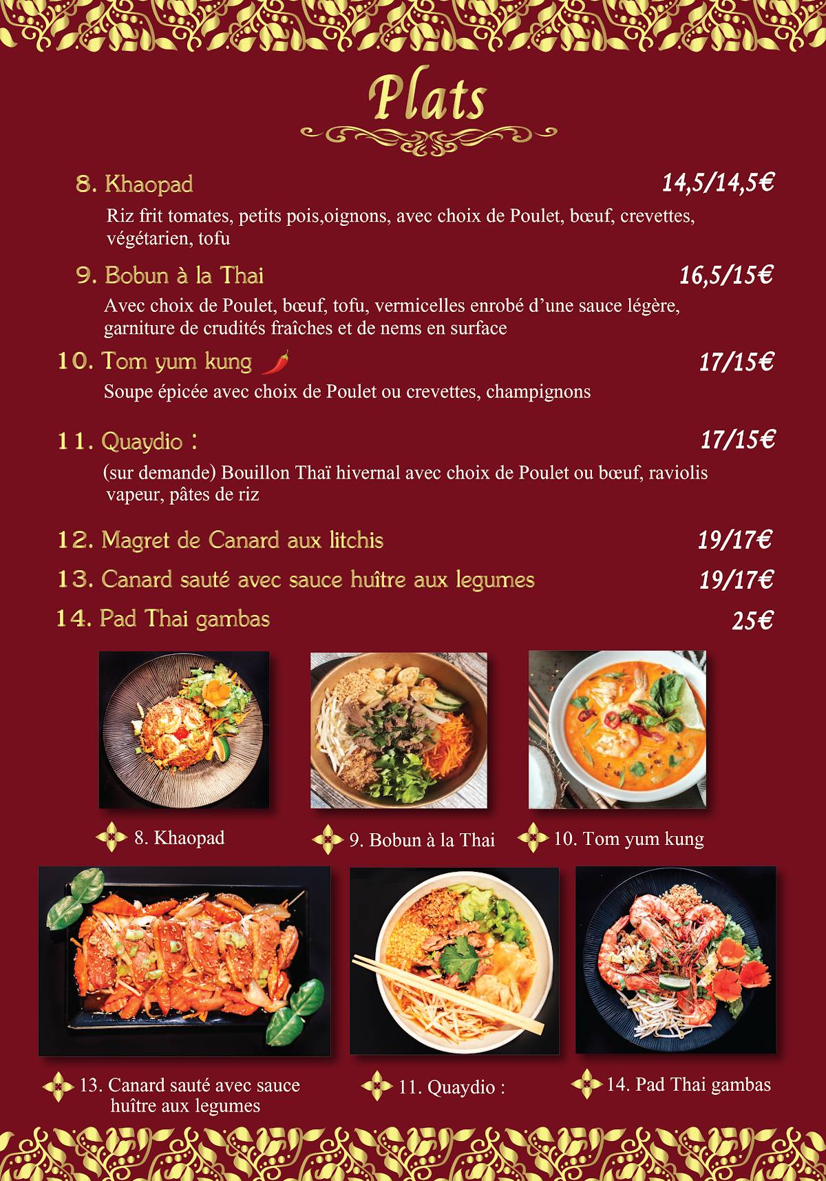 Menu at Rea thai restaurant, Le Beausset