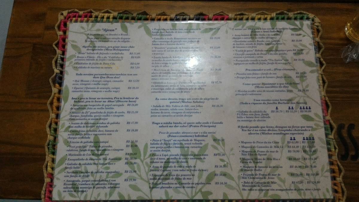 Menu em Altar Cozinha Ancestral - Recife restaurante, Recife