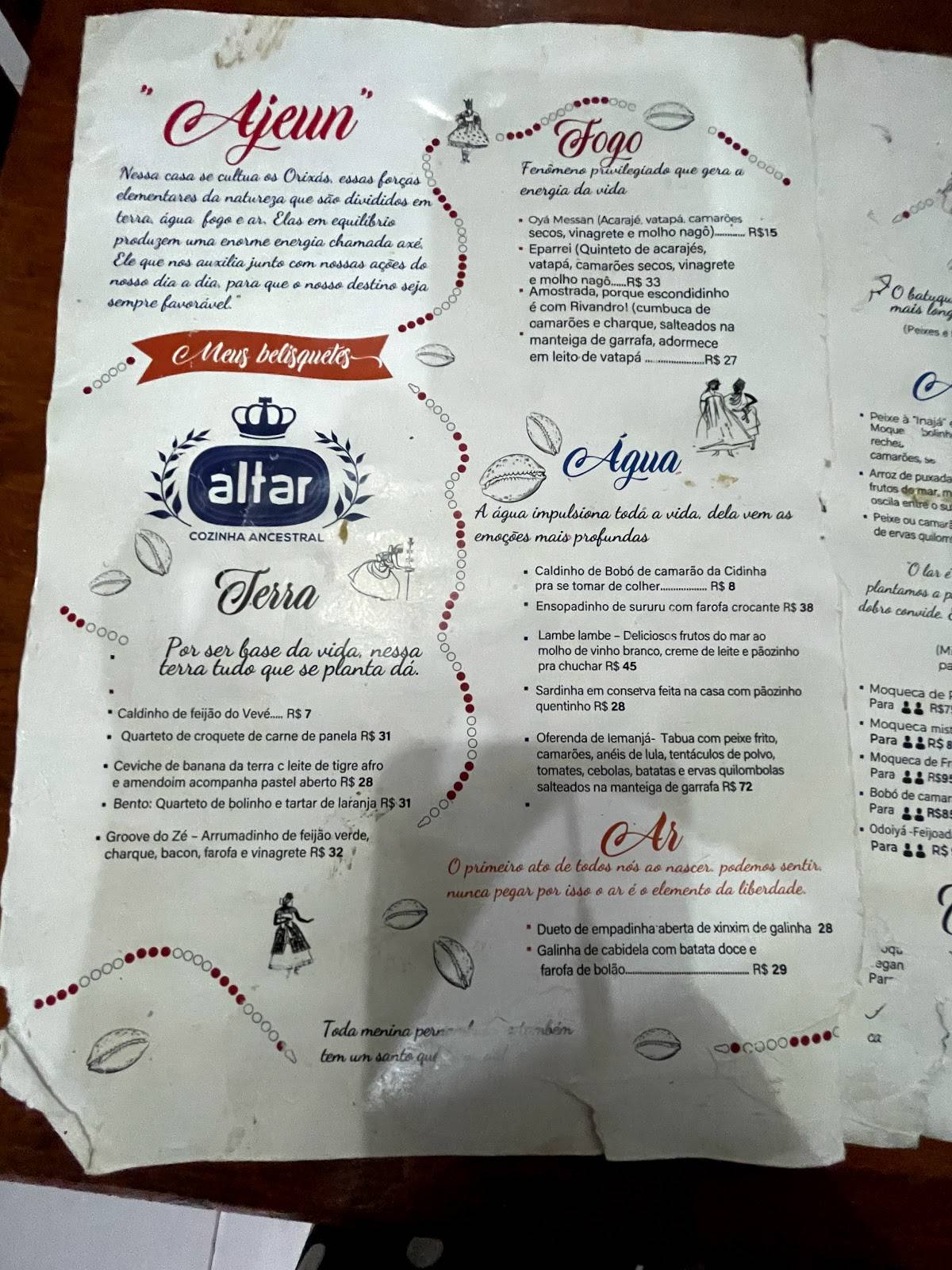 Menu em Altar Cozinha Ancestral - Recife restaurante, Recife