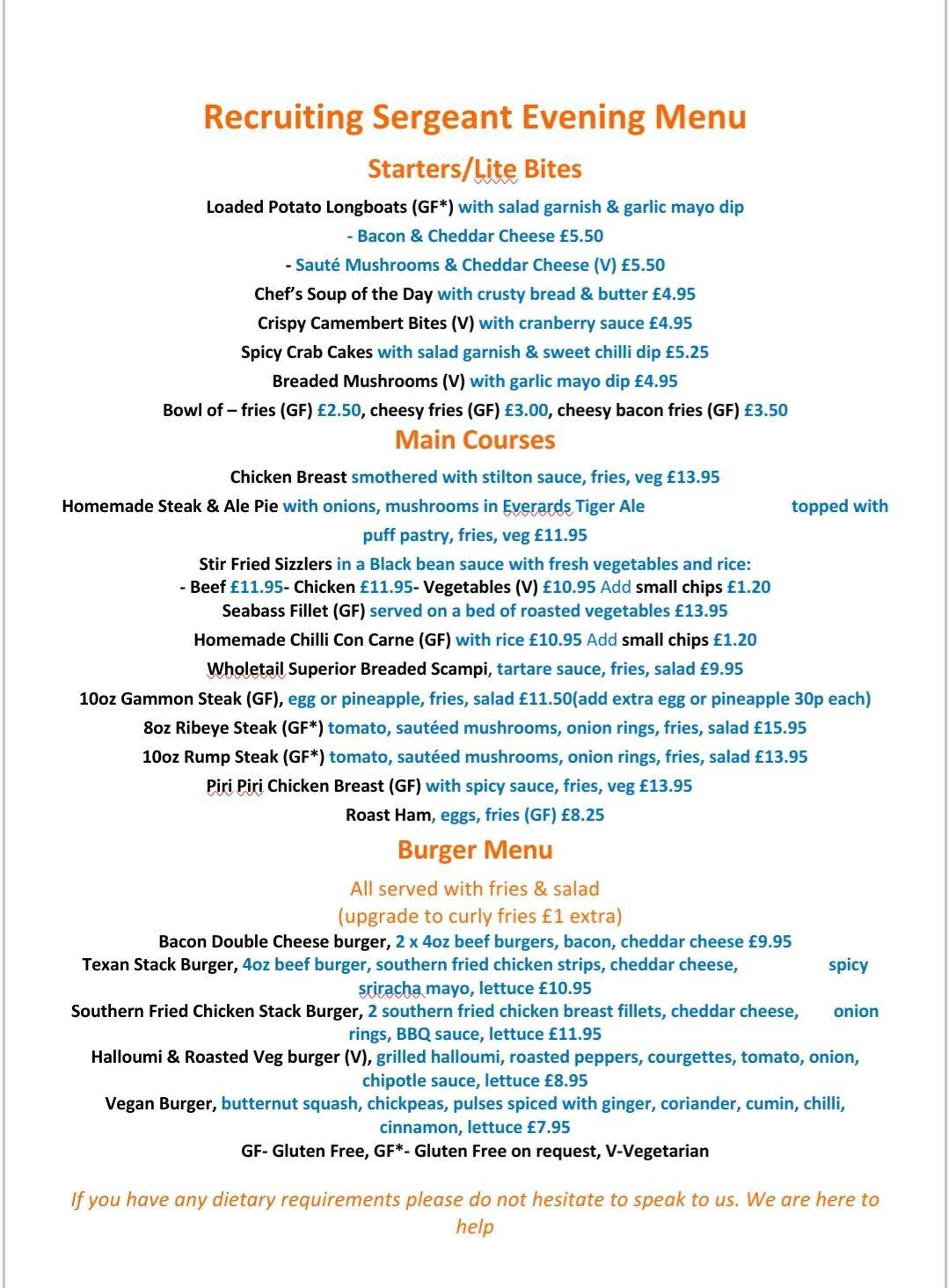 Menu at Recruiting Sergeant, Great Gonerby pub & bar, Grantham, 10 High St