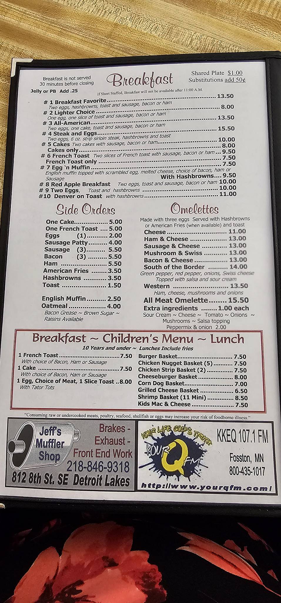 Menu at Red Apple Cafe, Mahnomen