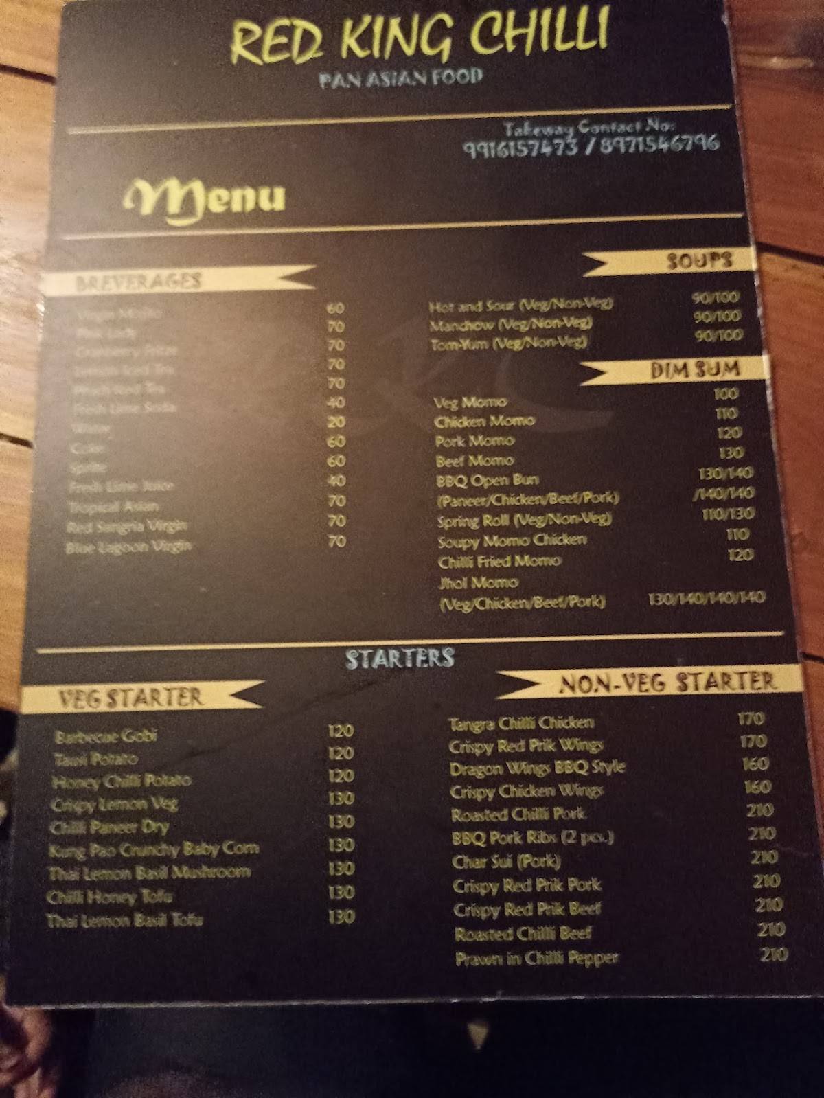 Menu at Red King Chilli, Bengaluru