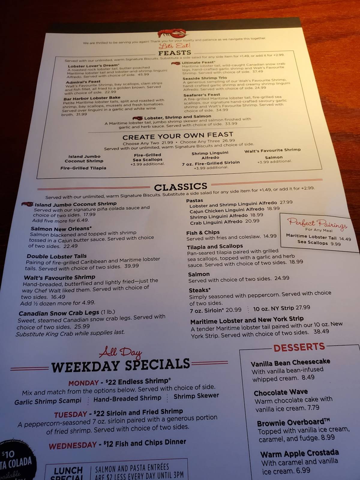 Menu au Red Lobster - Ottawa restaurant, Ottawa, St. Laurent Blvd