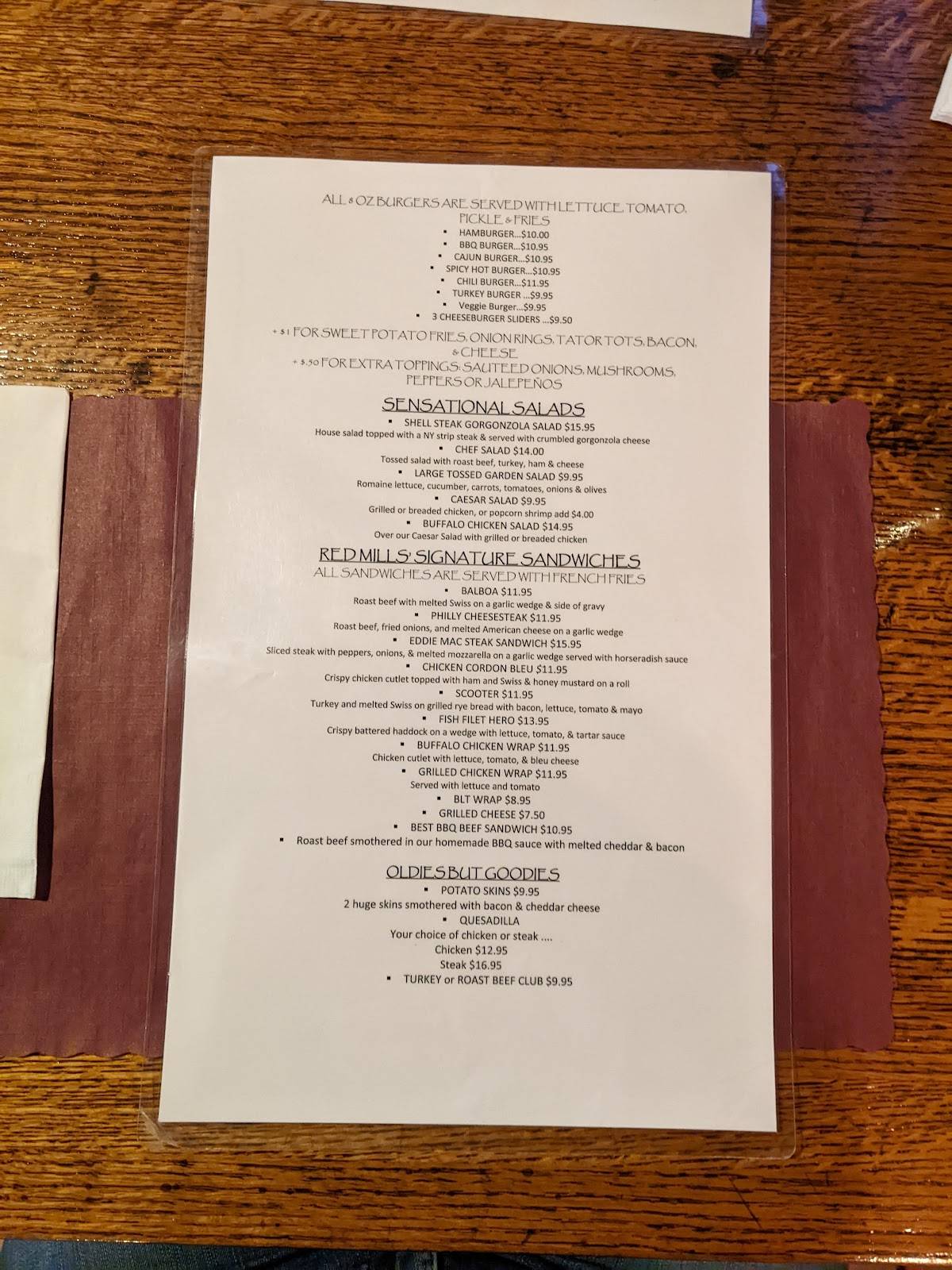 Menu at Red Mills Pub, Mahopac Falls, 575 NY-6N