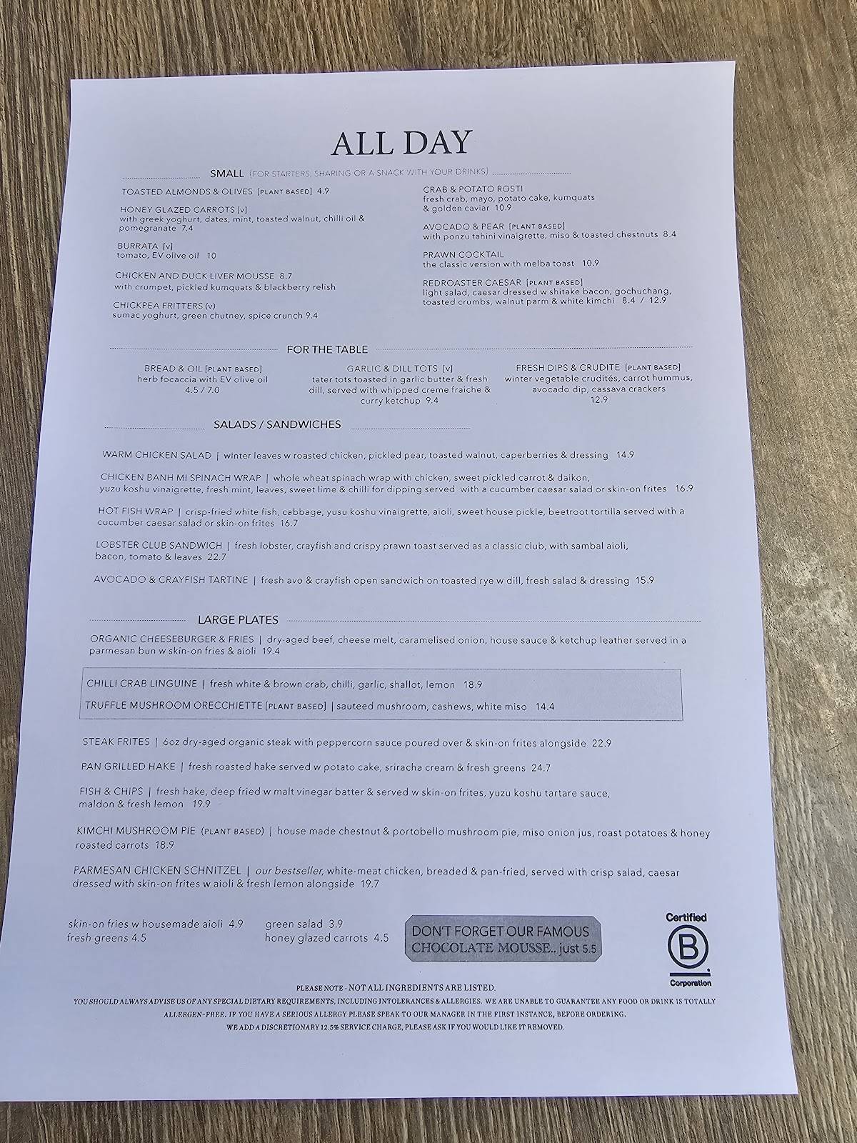 Menu at Redroaster at Brighton Dome restaurant, Brighton