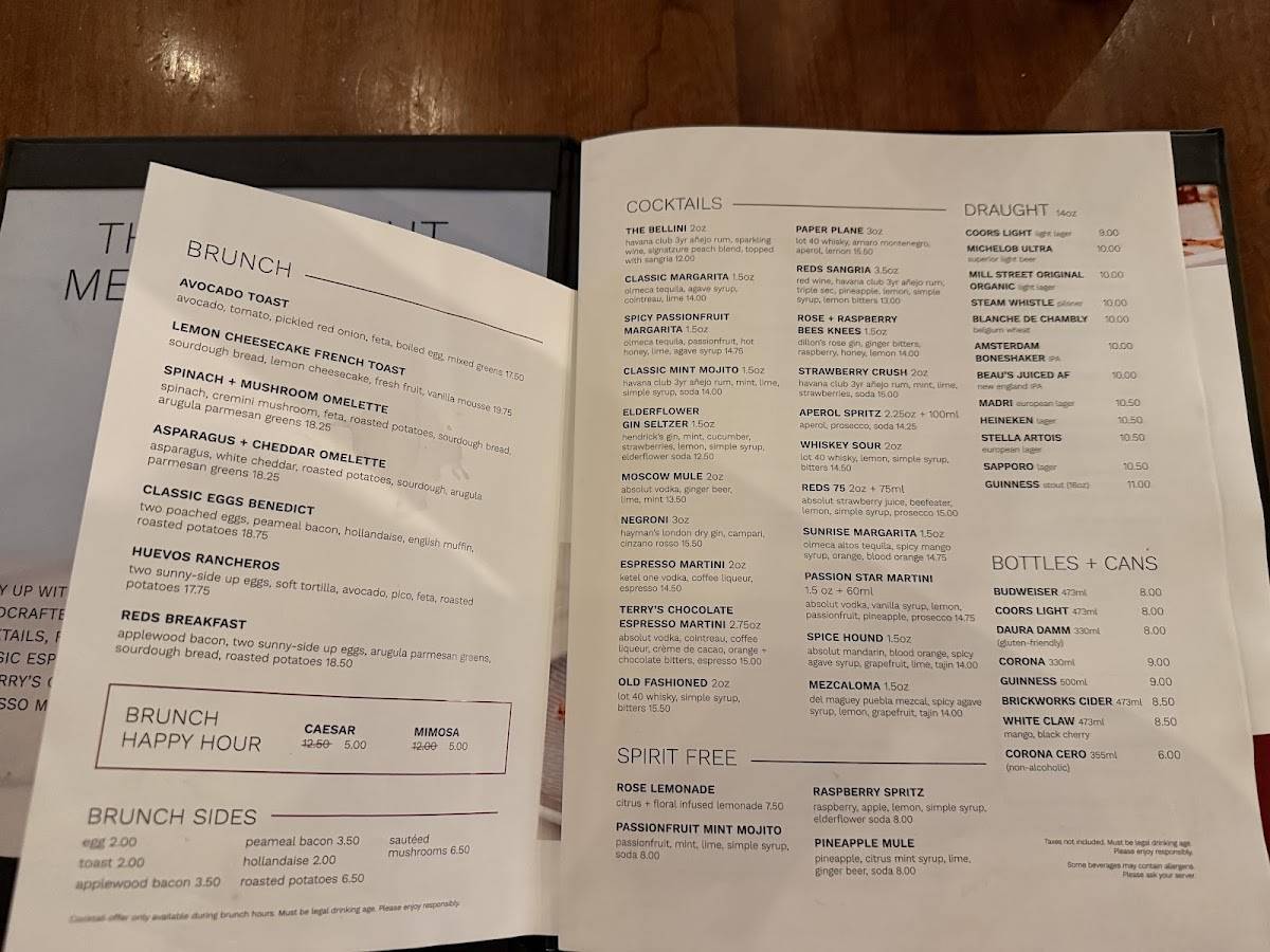 Menu at Reds Square One pub & bar, Mississauga, 100 City Centre Drive