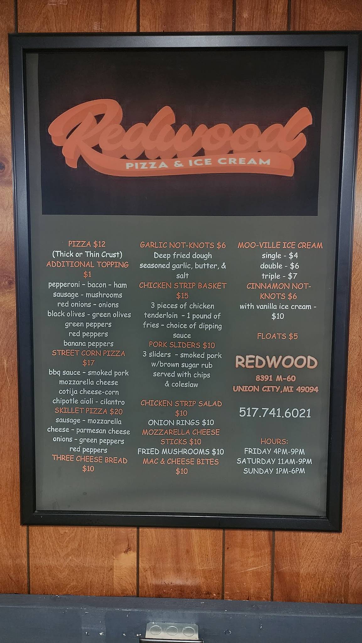 Menu at Redwood Pizza & Ice Cream pizzeria, Union City