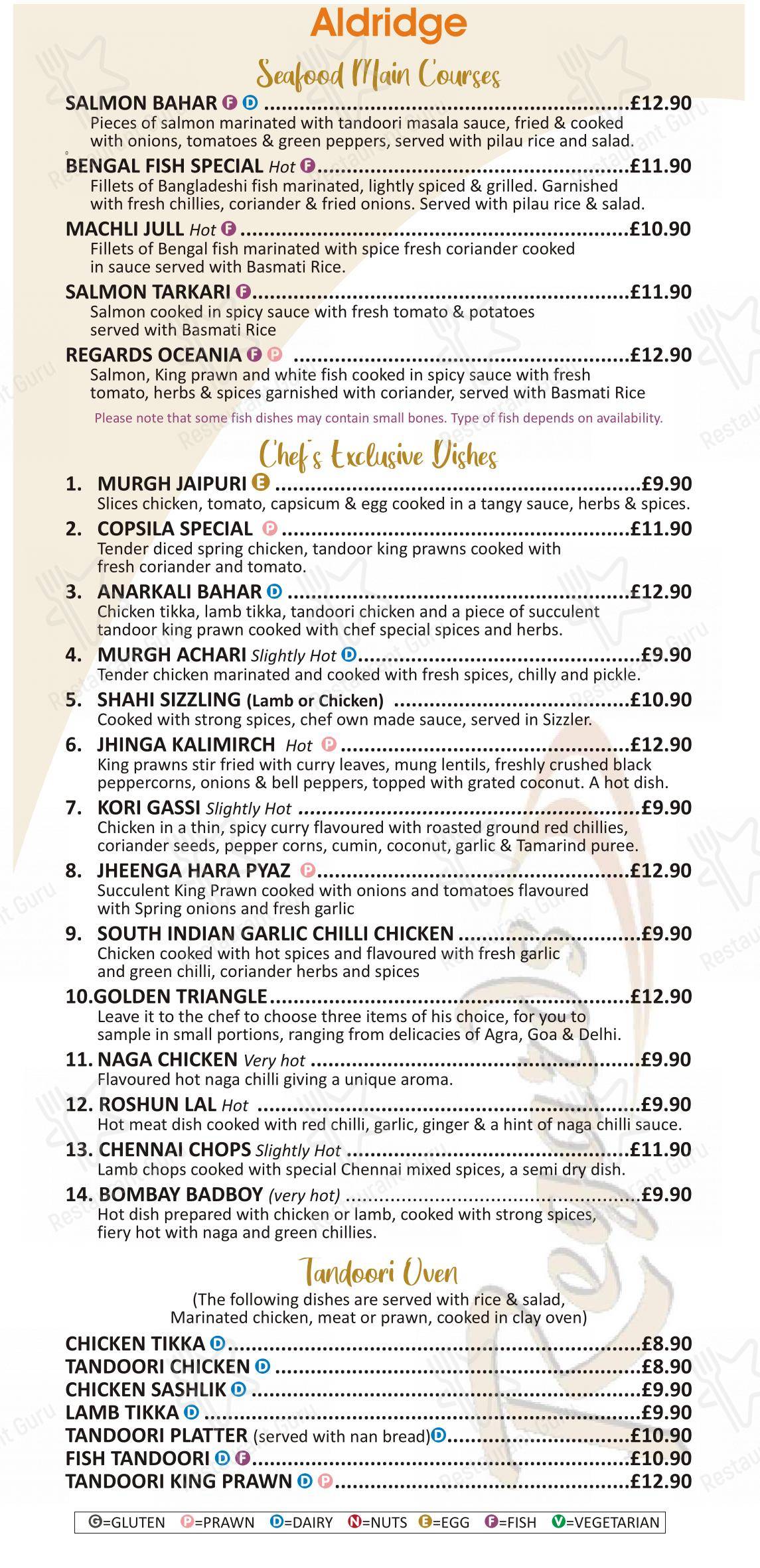 Menu at Regards Aldridge restaurant, Walsall, 47 Anchor Rd
