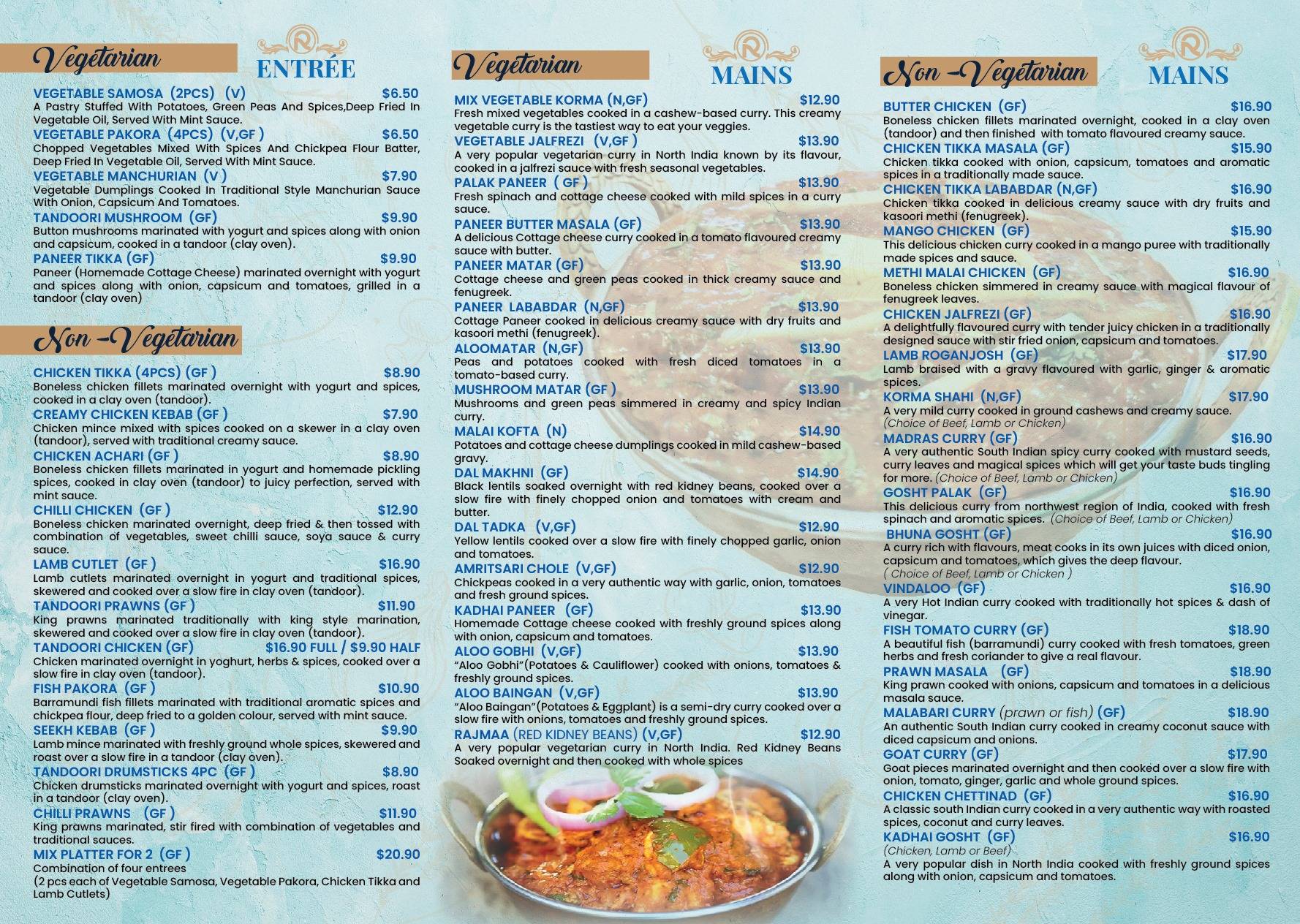 Menu at Rehal's Divine Indian Restaurant, Shellharbour City Centre