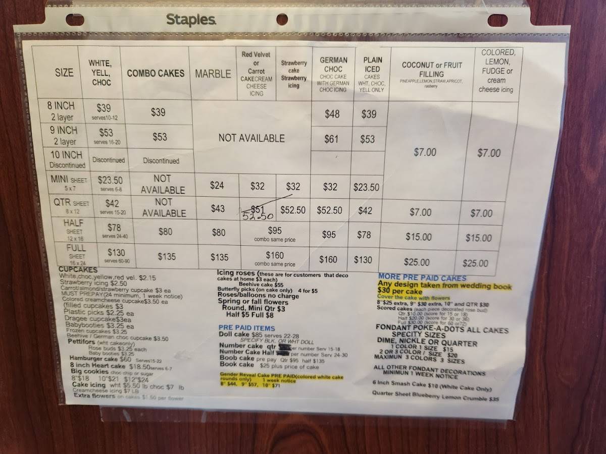Menu at Resch's Bakery, Columbus