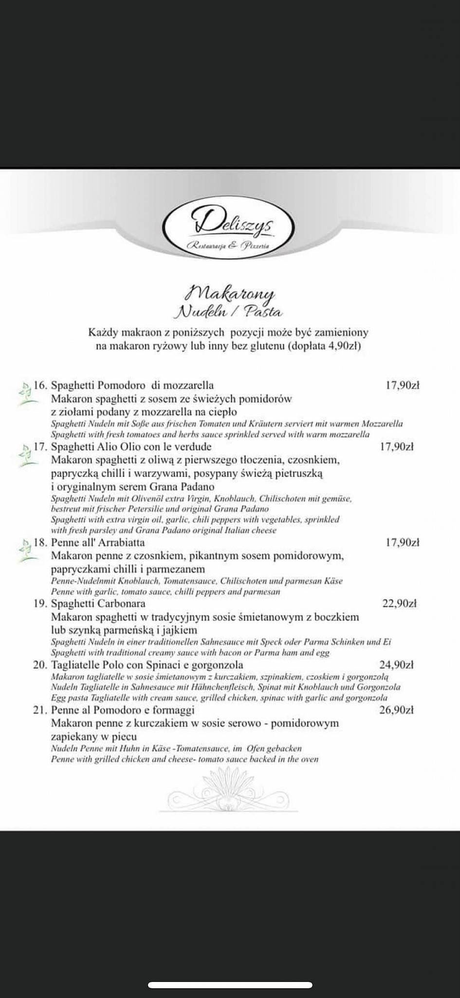 Menu at Restauracja Pizzeria Kawiarnia Deliszys, Zgorzelec