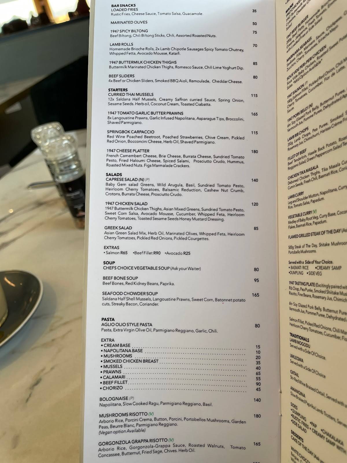 Menu at 1947 on Vilakazi Street restaurant, Soweto