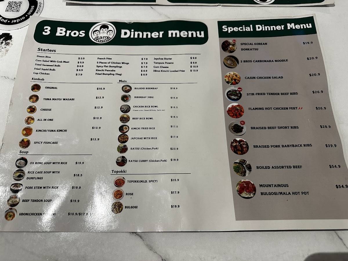 Menu at 3 Bros Korean Bistro & kimbab restaurant, Bowen Hills