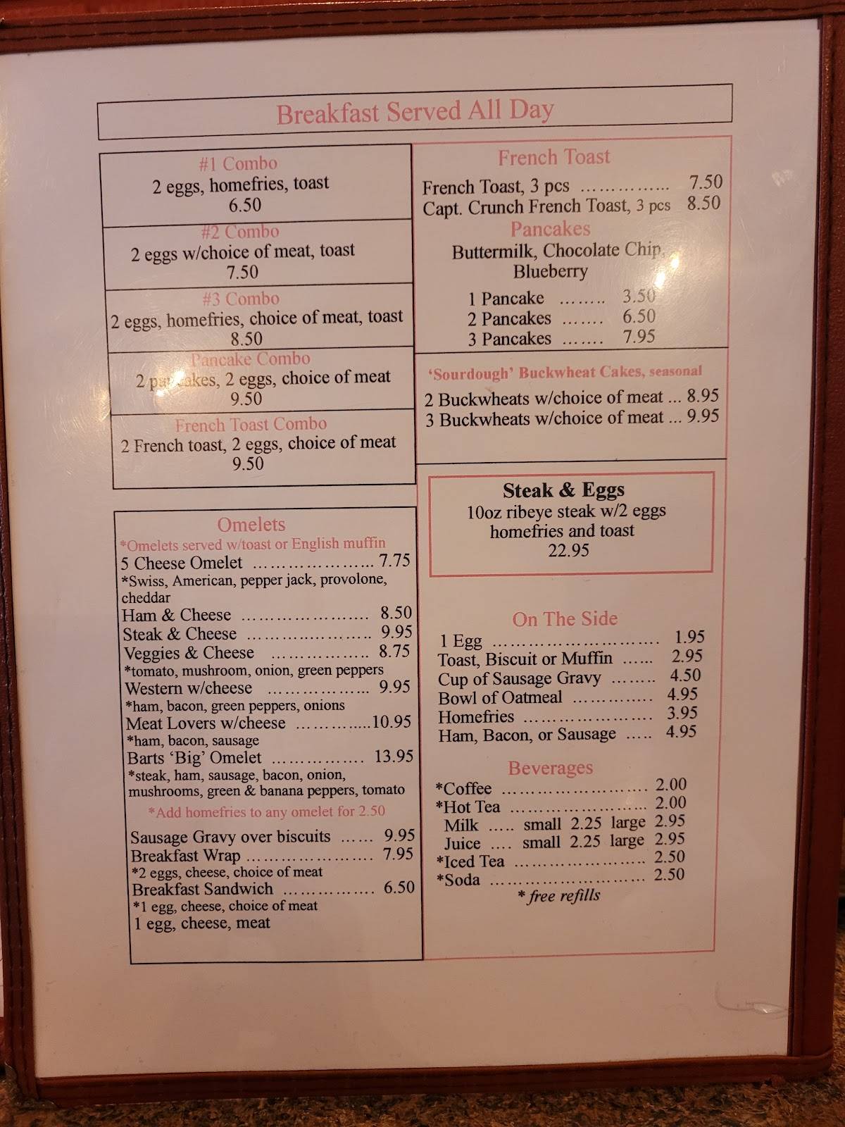 Menu at 3rd Street Diner restaurant, Oakland