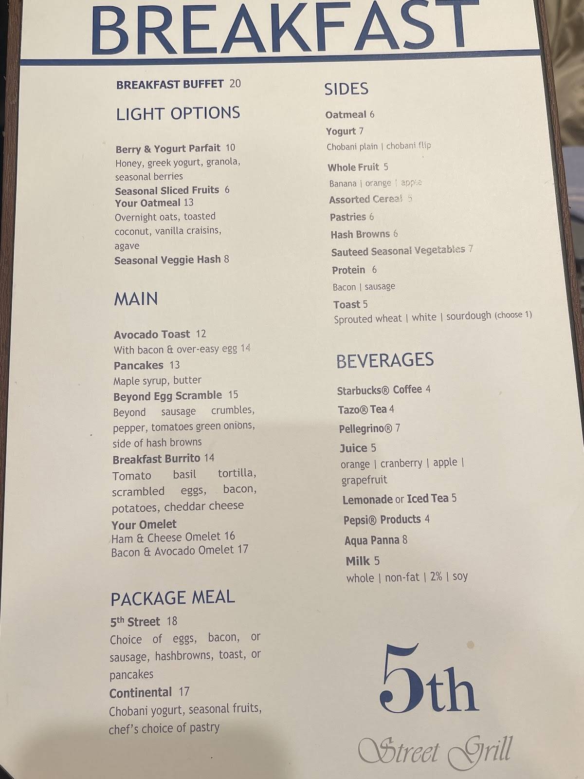 Menu at 5th Street Grill restaurant, Salt Lake City