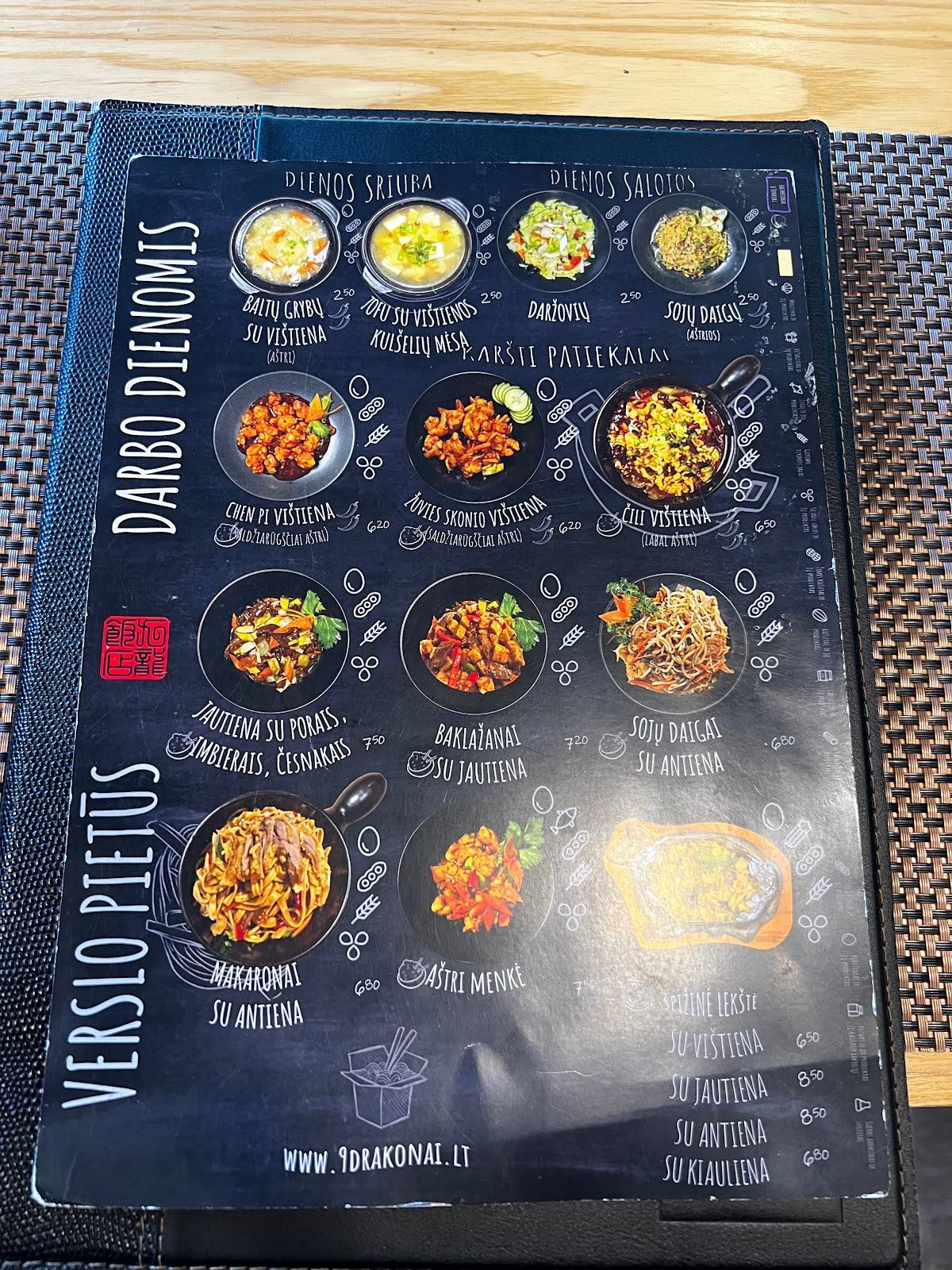 Menu at 9 DRAKONAI restaurant, Vilnius, Verkių g. 27B