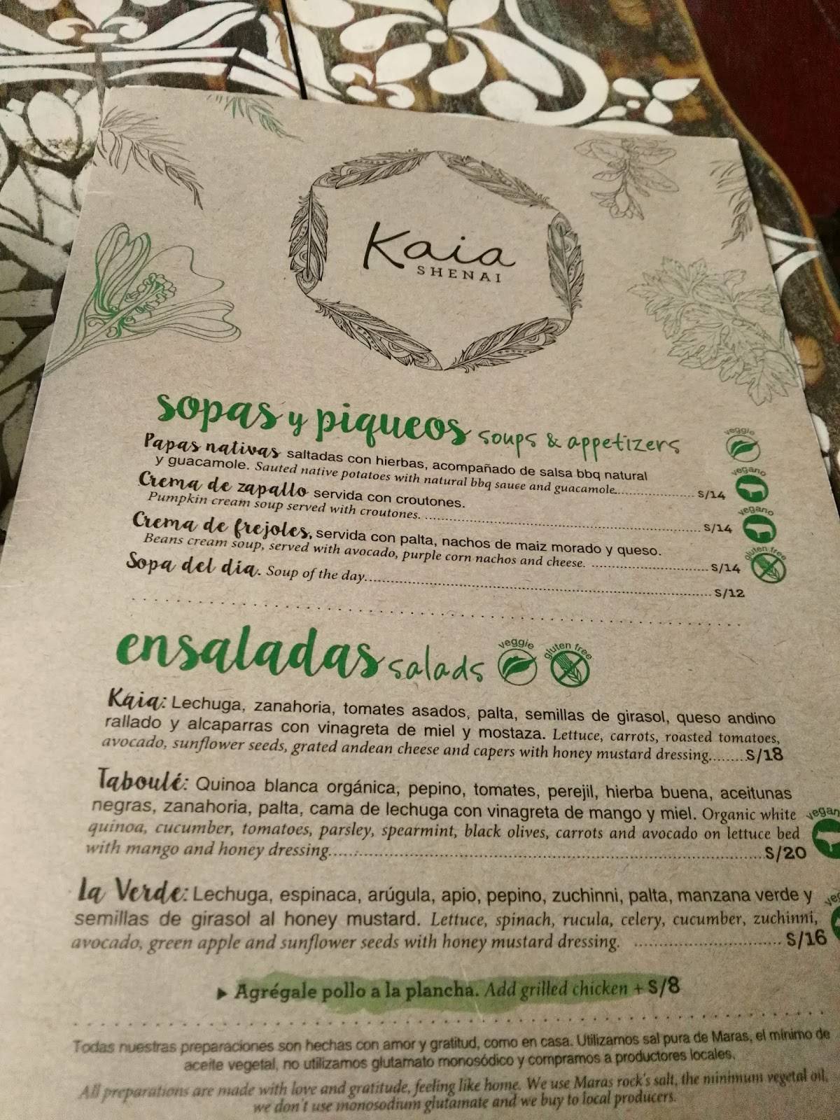 Menu at AMA Restaurant Urubamba, Urubamba