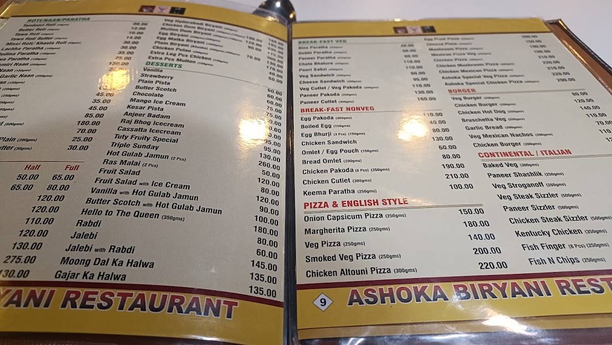 Menu at Ashoka Biryani - Labhandi, Raipur, beside Vidhayak Colony Road