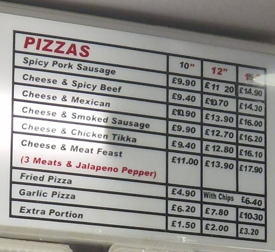 Menu at Abbey Take Away restaurant, Jedburgh