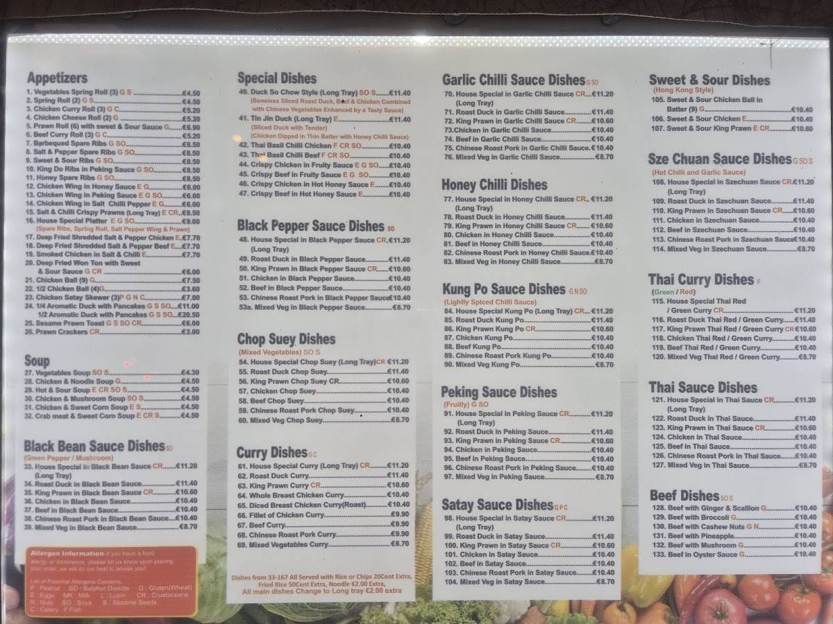 Menu at Aberdeen Chinese Take Away restaurant, Dublin, 6 St Pappin Rd