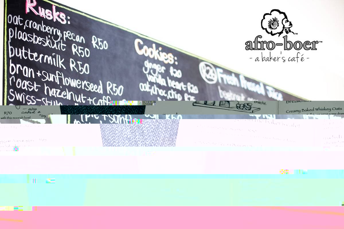 Menu at Afro-Boer cafe, Pretoria