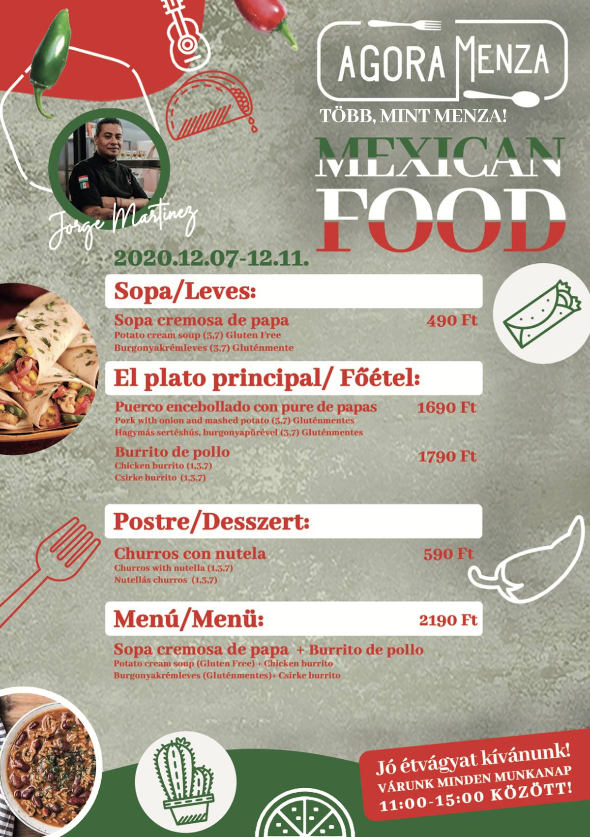Menu at Agora Menza cafeteria, Budapest