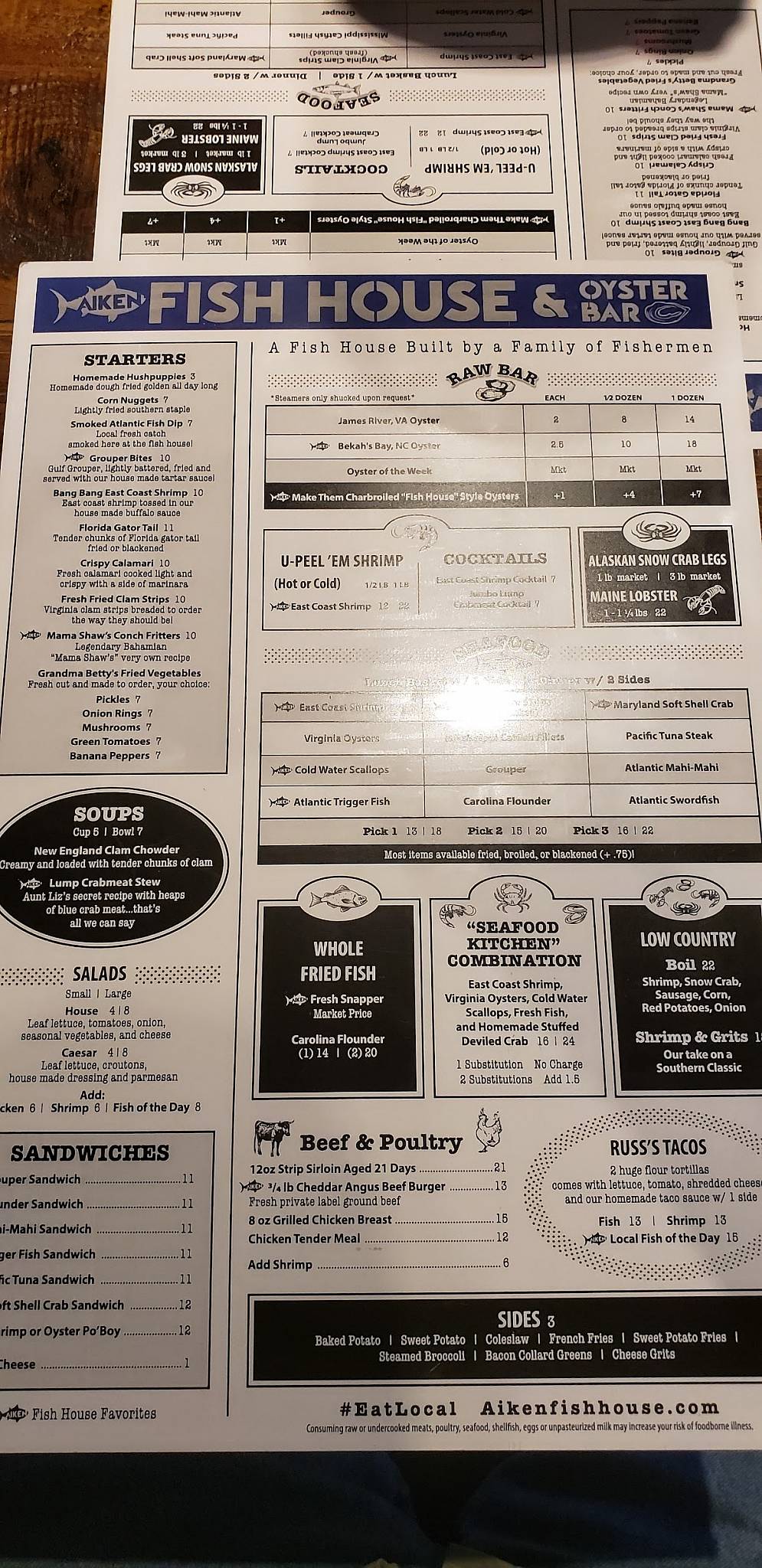 Menu at Aiken Fish House and Oyster Bar, Aiken