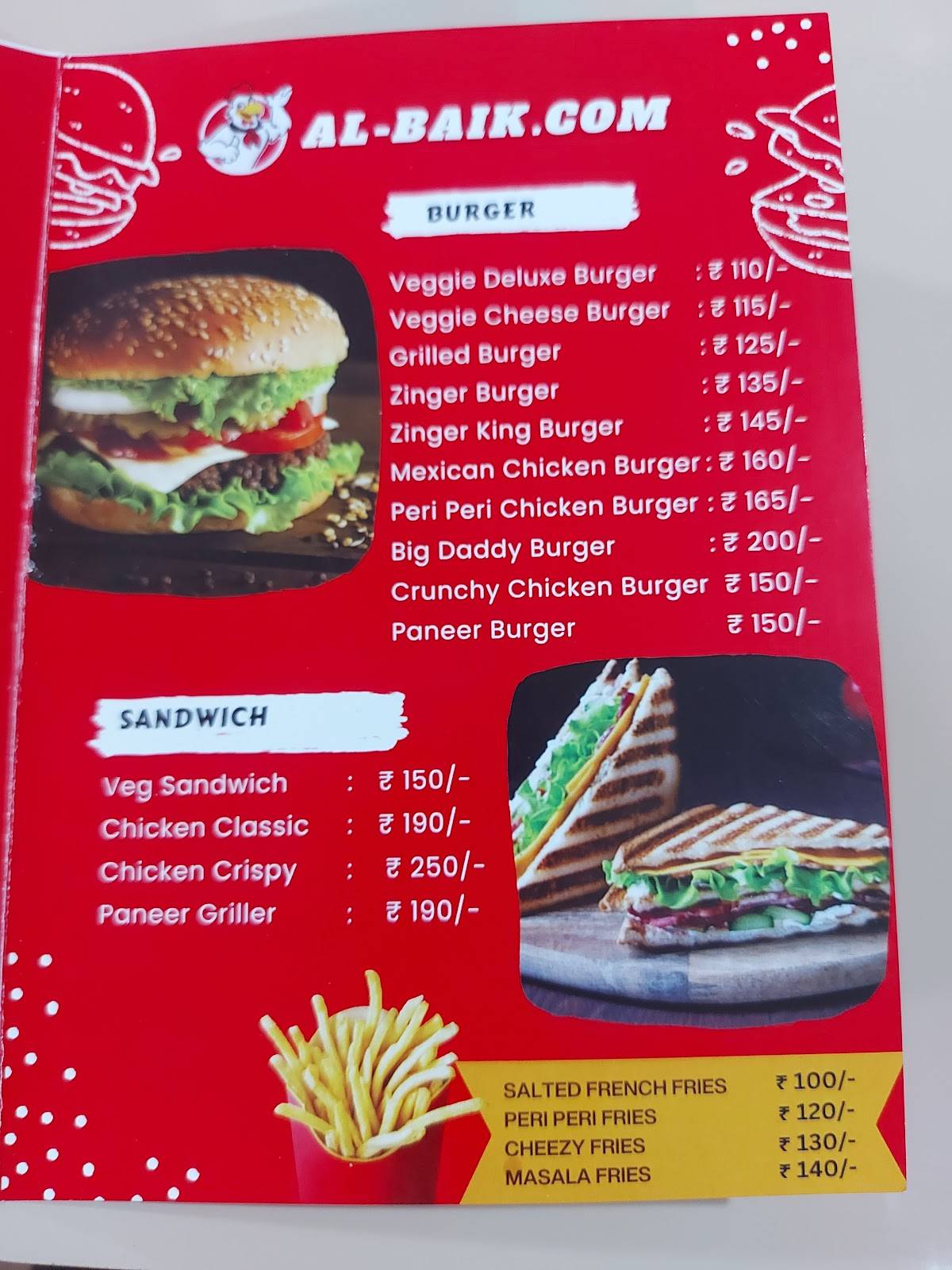 Menu at Al-Baik Ladakh, India