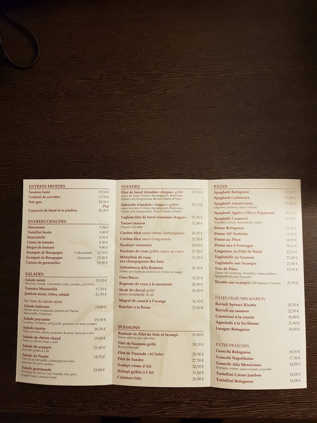 Speisekarte von Restaurant Al Sole, Alzingen