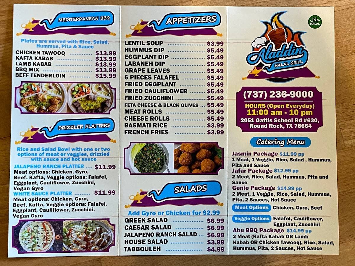 Menu at Aladdin Halal Grill restaurant, Round Rock