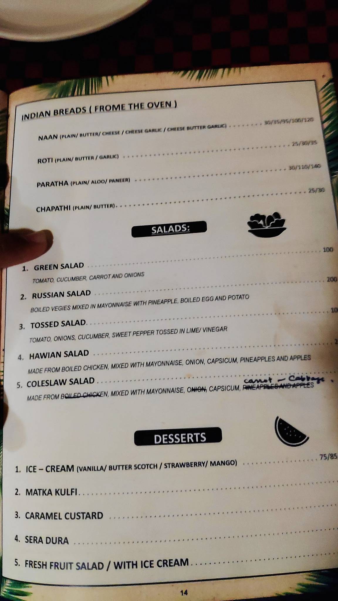 Menu at Alua Verna Wedding hall in Goa, Verna