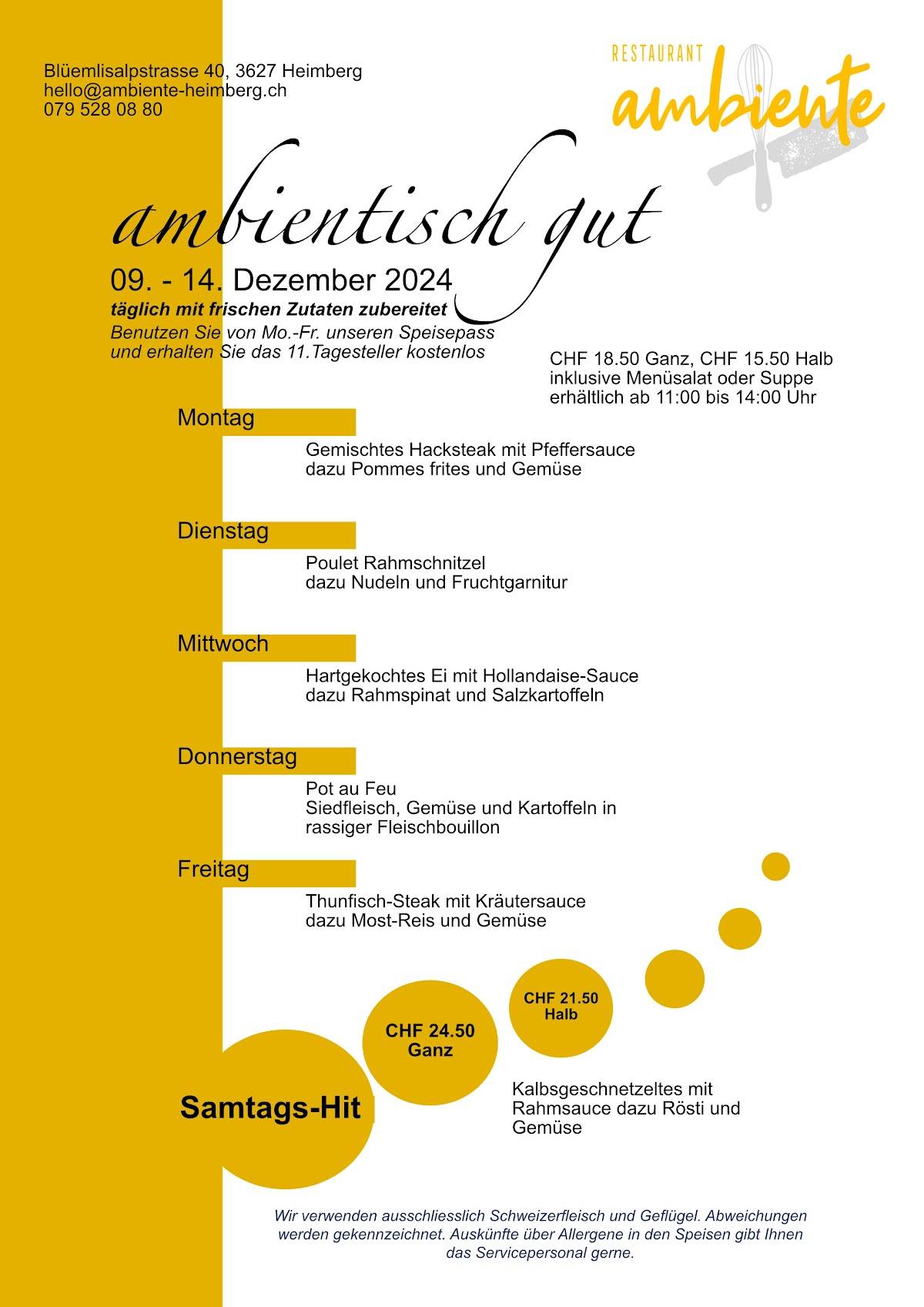 Menu at Restaurant Ambiente Heimberg, Heimberg