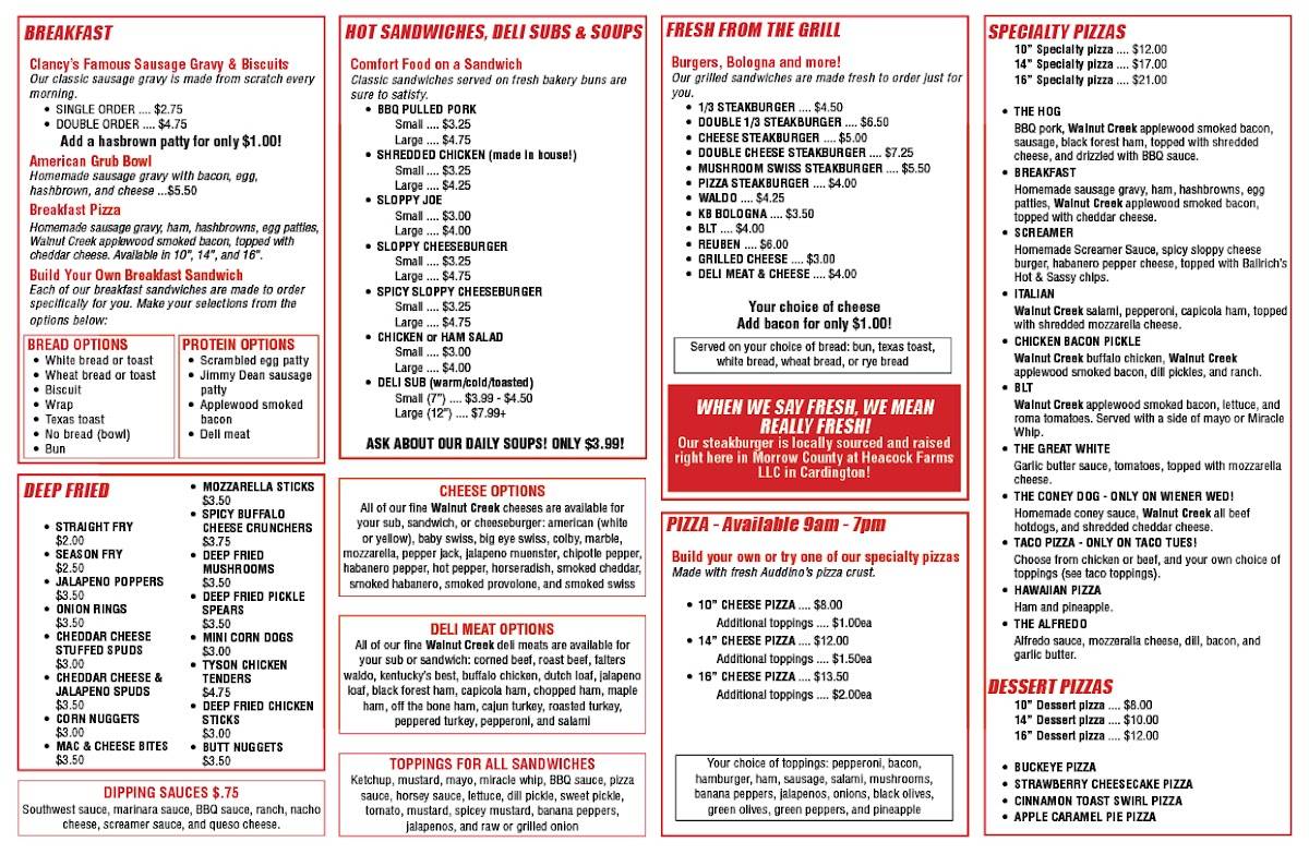 Menu at American Grub at the Edison Quick Stop restaurant, Edison