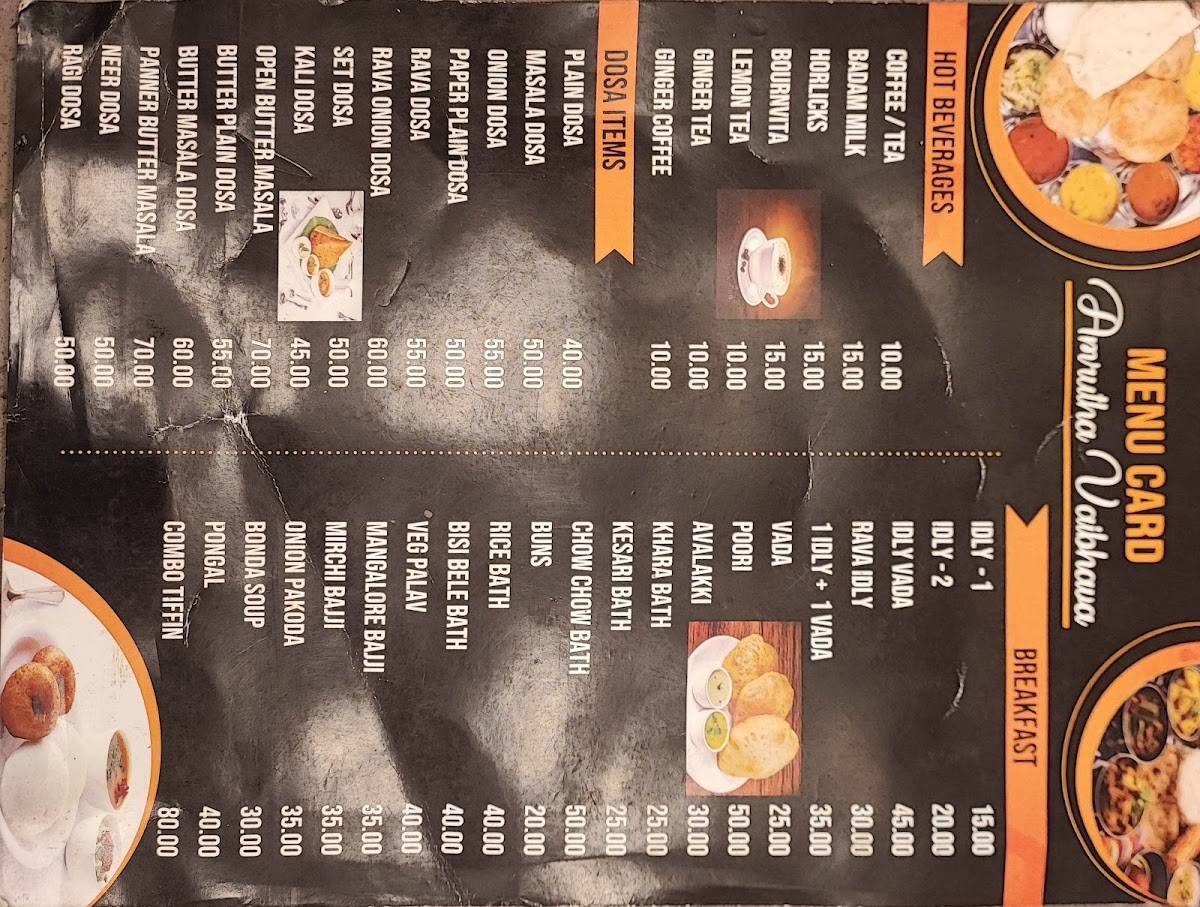 Menu at Amrutha Vaibhava, Bengaluru