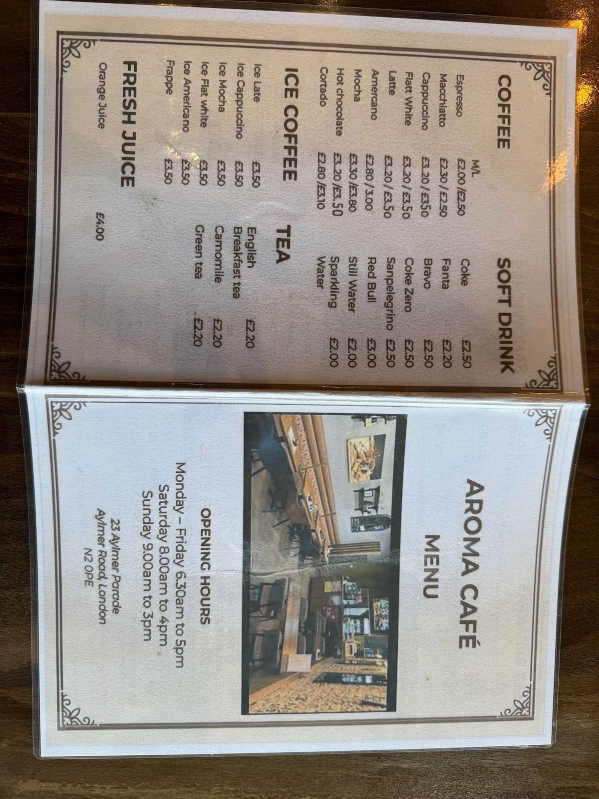 Menu at Aroma Cafe N2, London